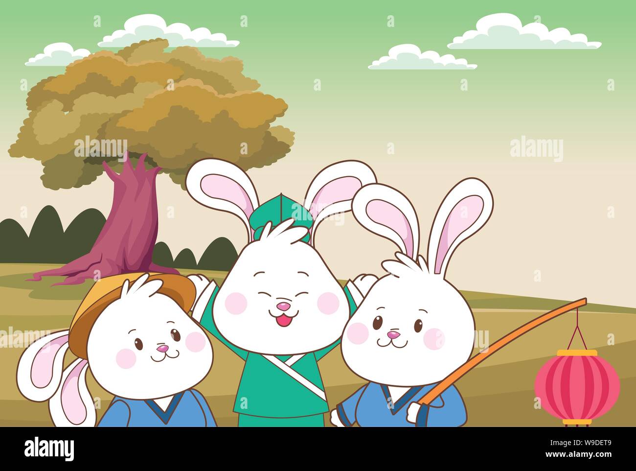 Rabbits celebrating mid autumn festival cartoons Stock Vector Image ...