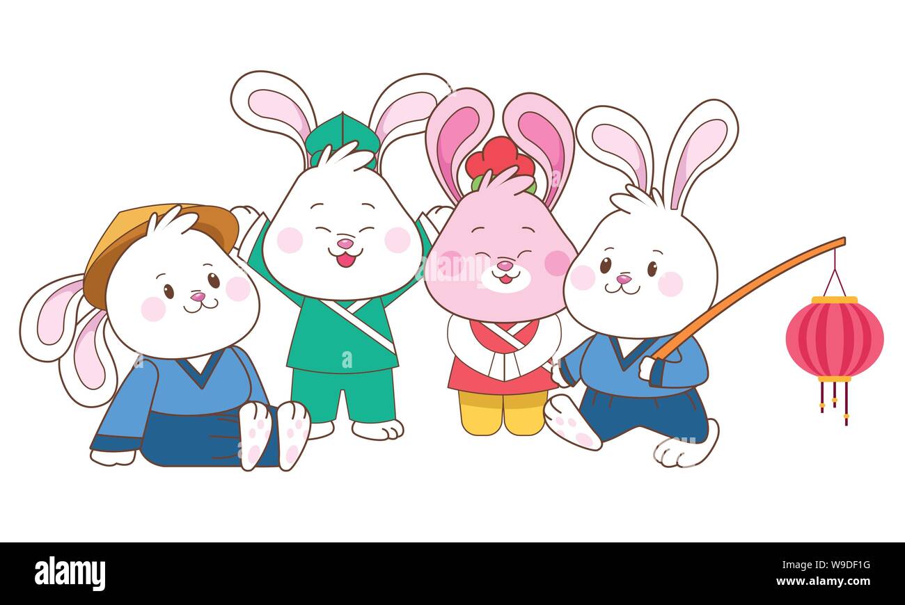 Rabbits celebrating mid autumn festival cartoons Stock Vector Image ...