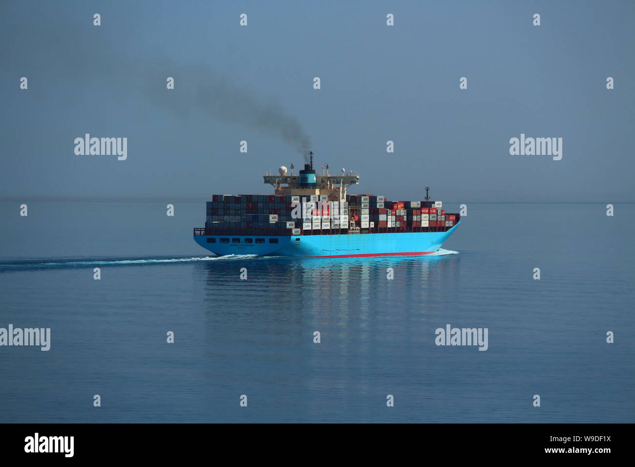 Container Ship Maersk Karlskrona Departing The Suez Canal And Proceeding Into The Red Sea Stock
