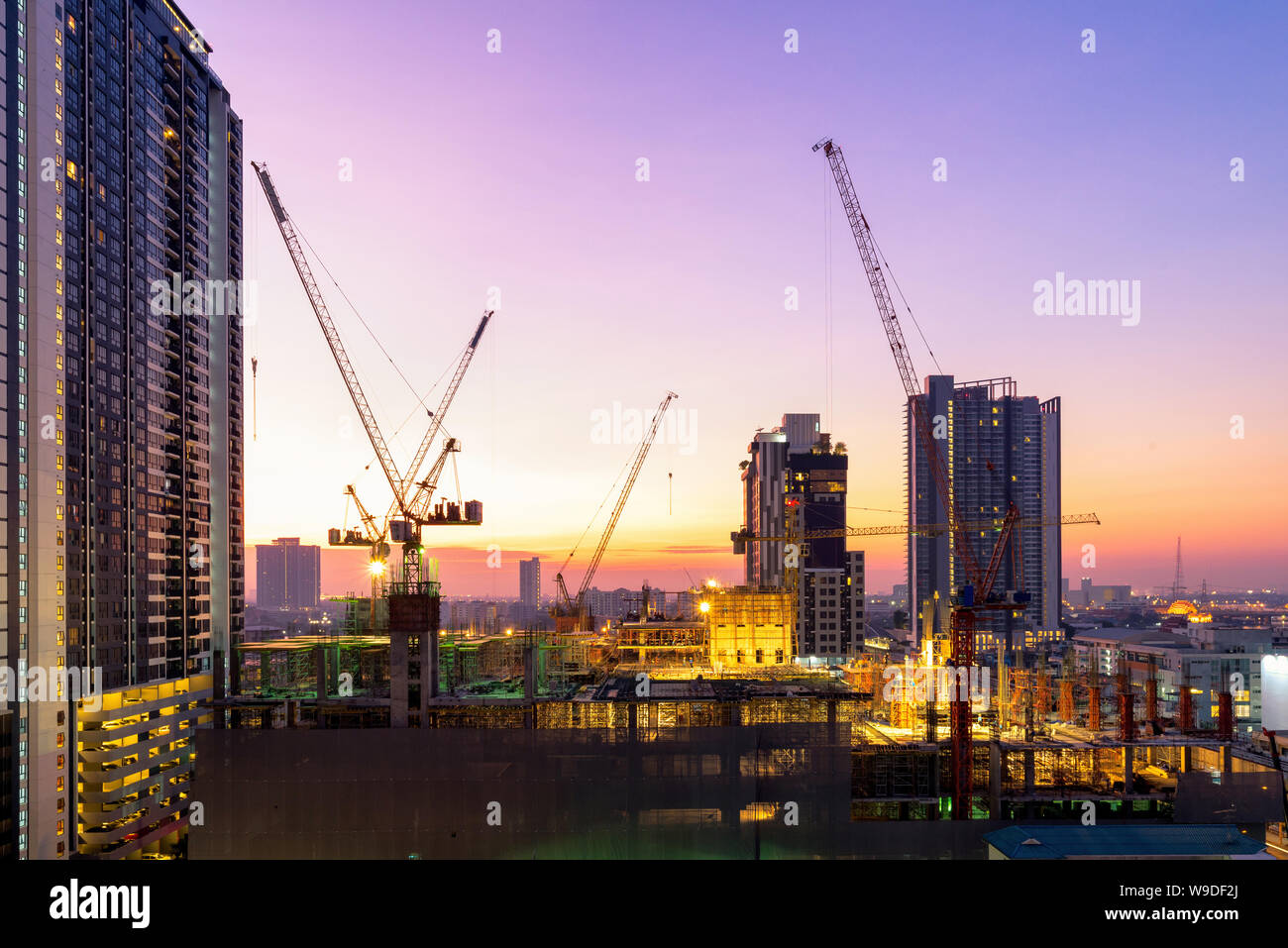 Construction site busy operate in beginning of building new complex ...