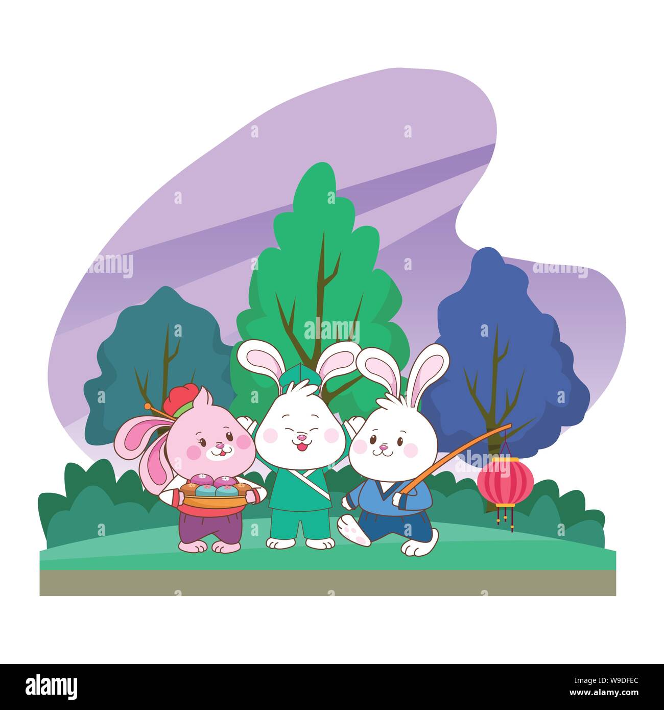 Rabbits celebrating mid autumn festival cartoons Stock Vector Image ...
