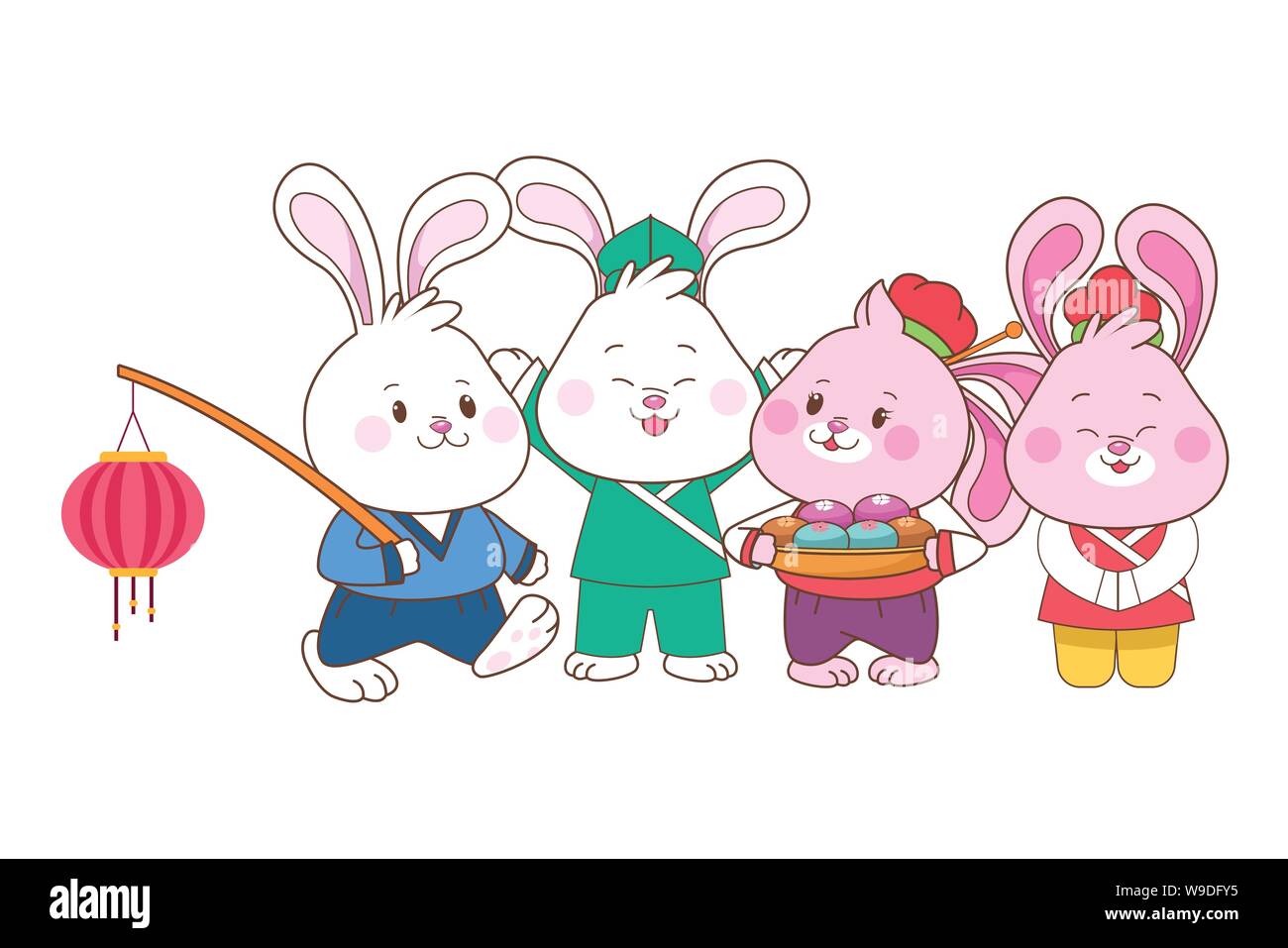 Rabbits celebrating mid autumn festival cartoons Stock Vector Image ...
