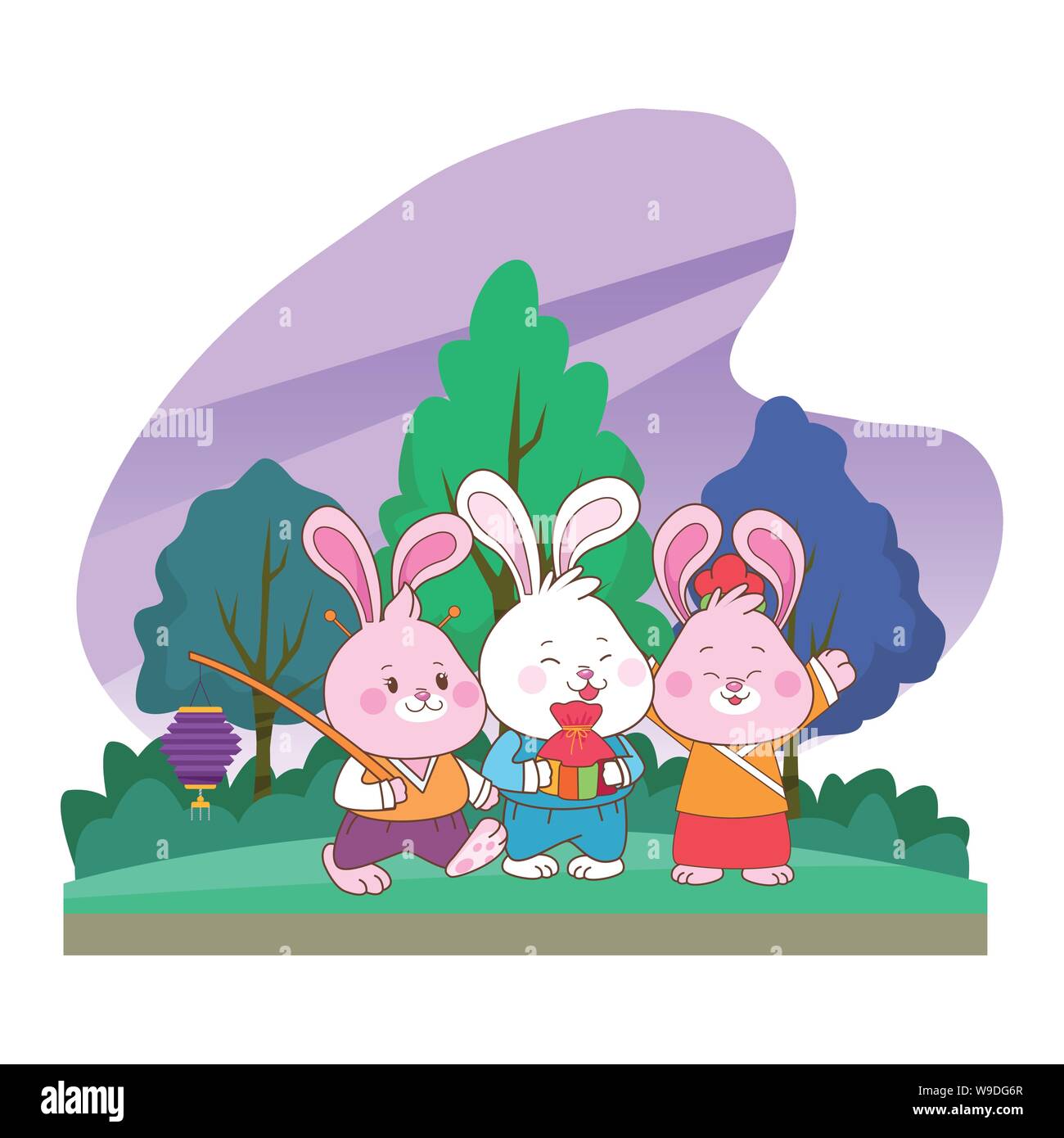 Rabbits celebrating mid autumn festival cartoons Stock Vector Image ...