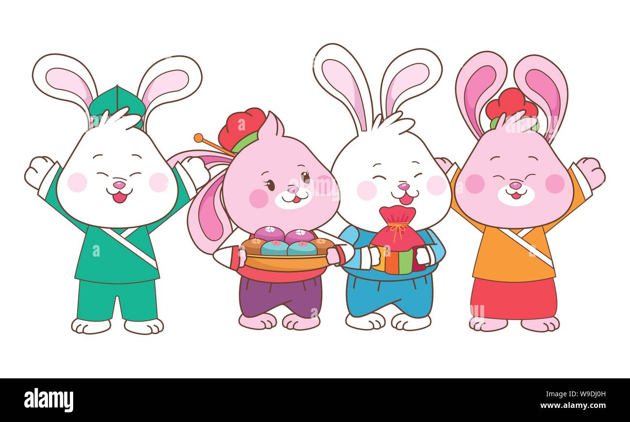 Rabbits celebrating mid autumn festival cartoons Stock Vector Image ...