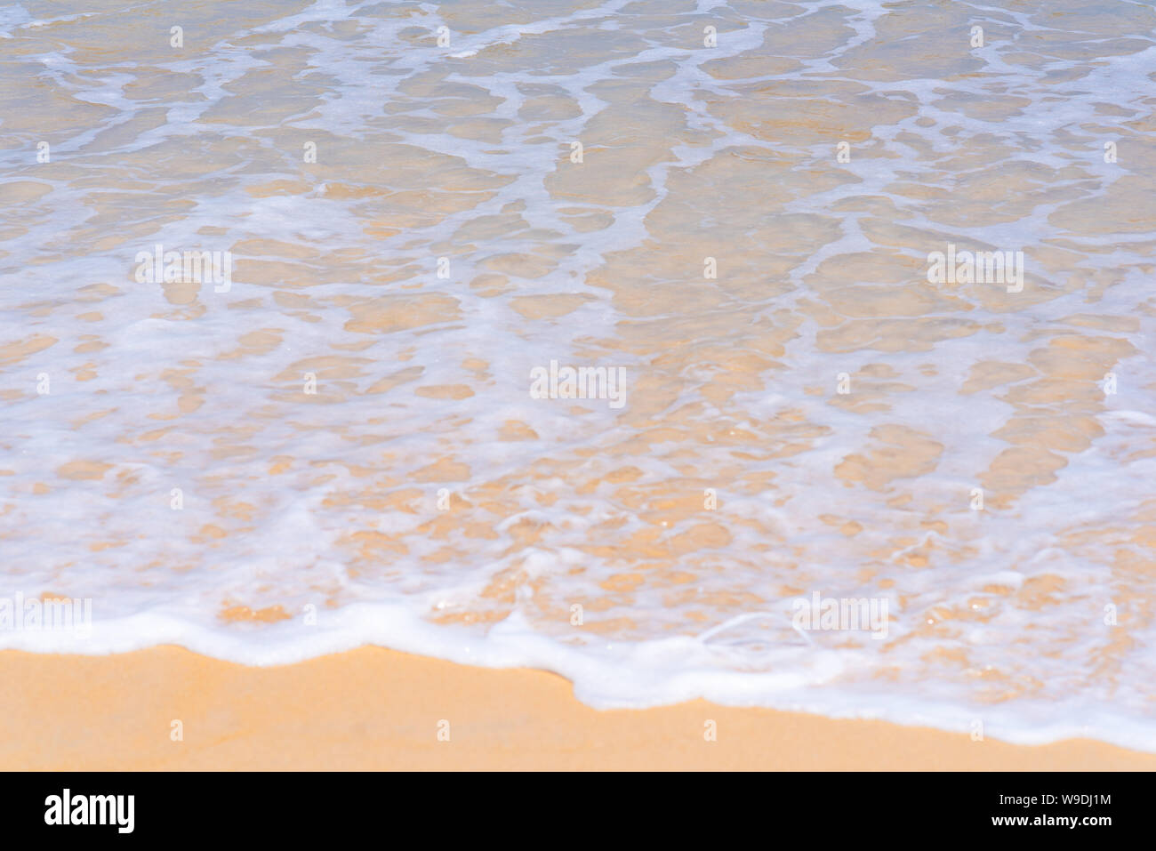 Close up beautiful sea wave on tropical sand beach in summer background ...