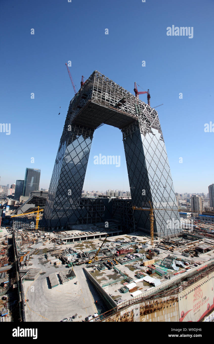 View of the new CCTV Tower under construction in Beijing 23 March 2008 ...