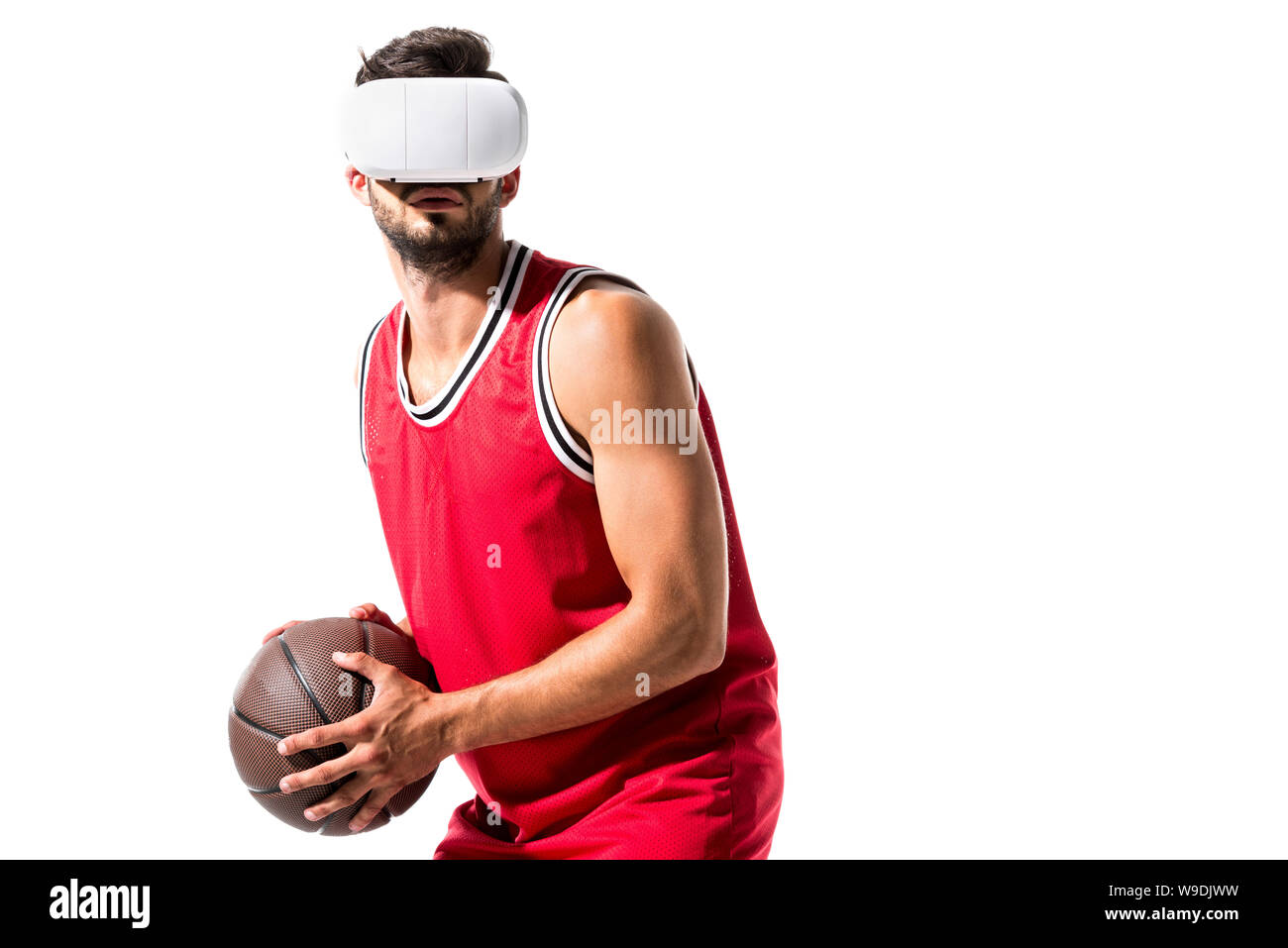 basketball player with ball in virtual reality headset Isolated On ...