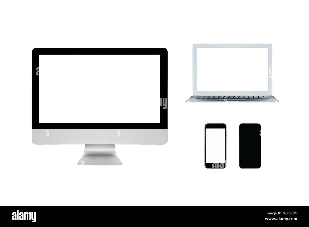 Smart computer laptop and smartphone with blank white screen isolated ...