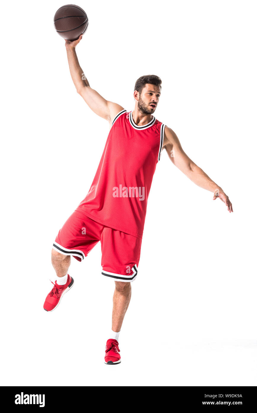 basketball player jumping with ball Isolated On White Stock Photo - Alamy