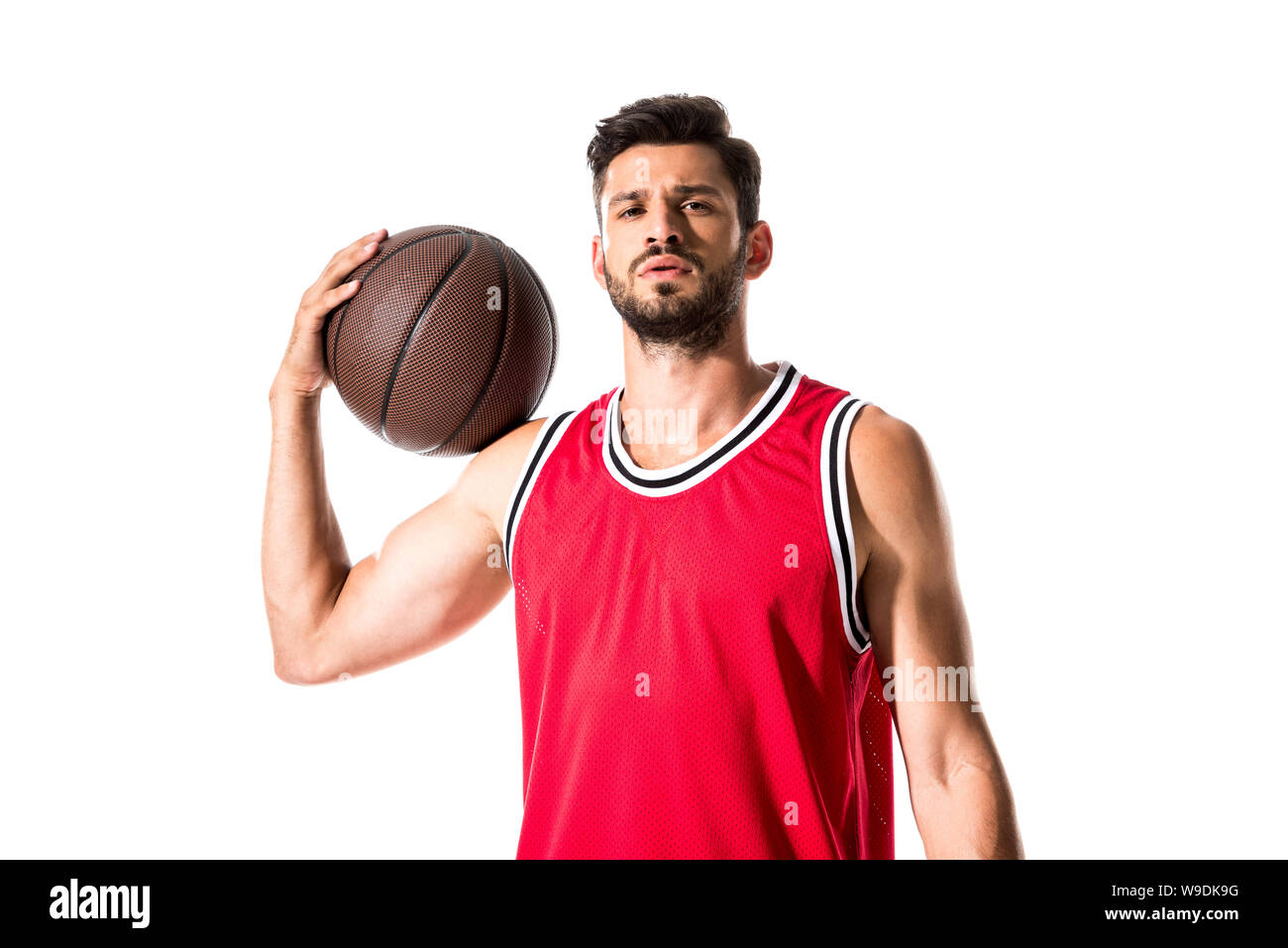 basketball player with ball looking at camera Isolated On White Stock ...