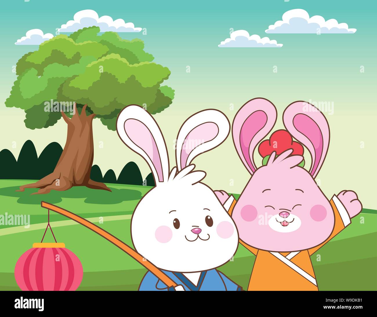 Rabbits celebrating mid autumn festival cartoons Stock Vector Image ...