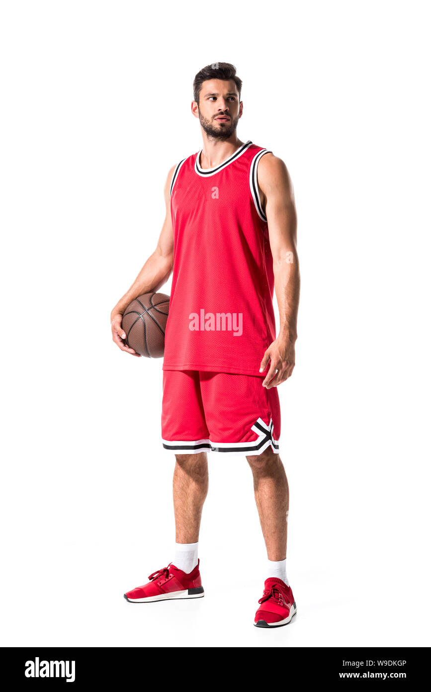 athletic basketball player with ball Isolated On White Stock Photo - Alamy