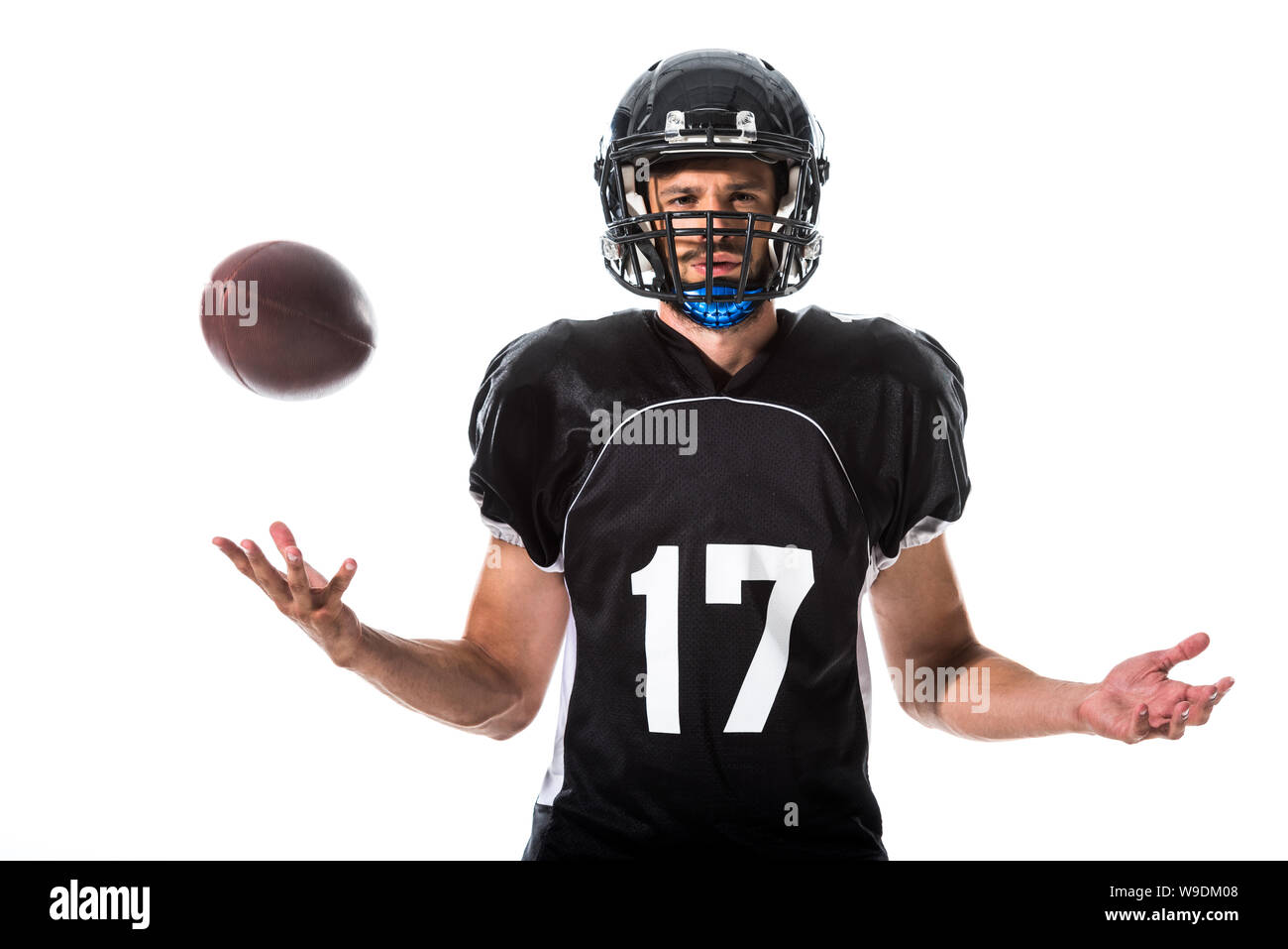 American Football player throwing ball Isolated On White Stock Photo ...