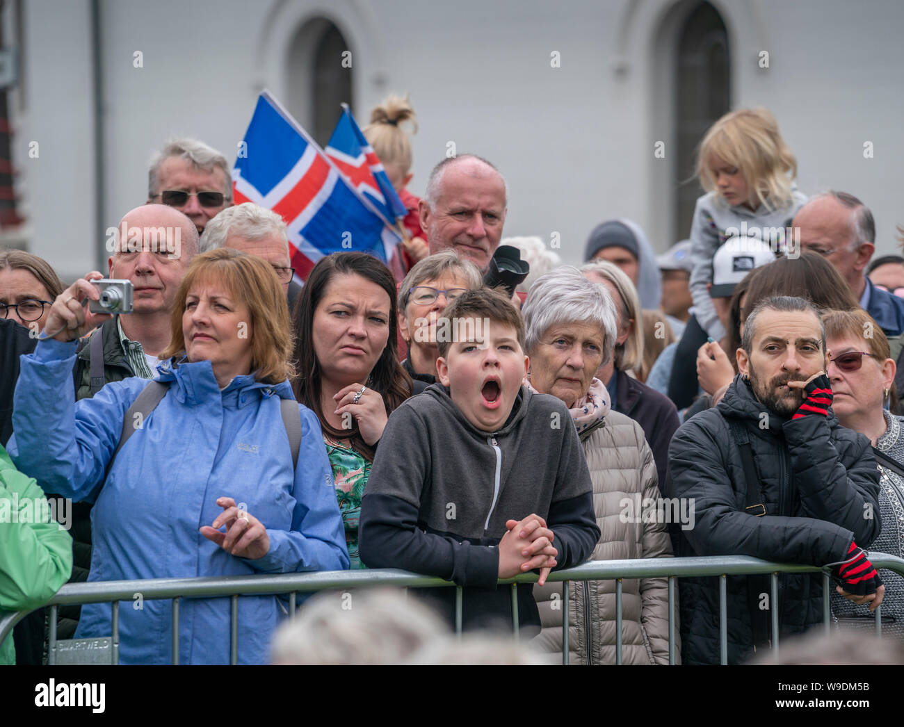 Crowds watching the parade during Independence day, June 17, Reykjavik ...