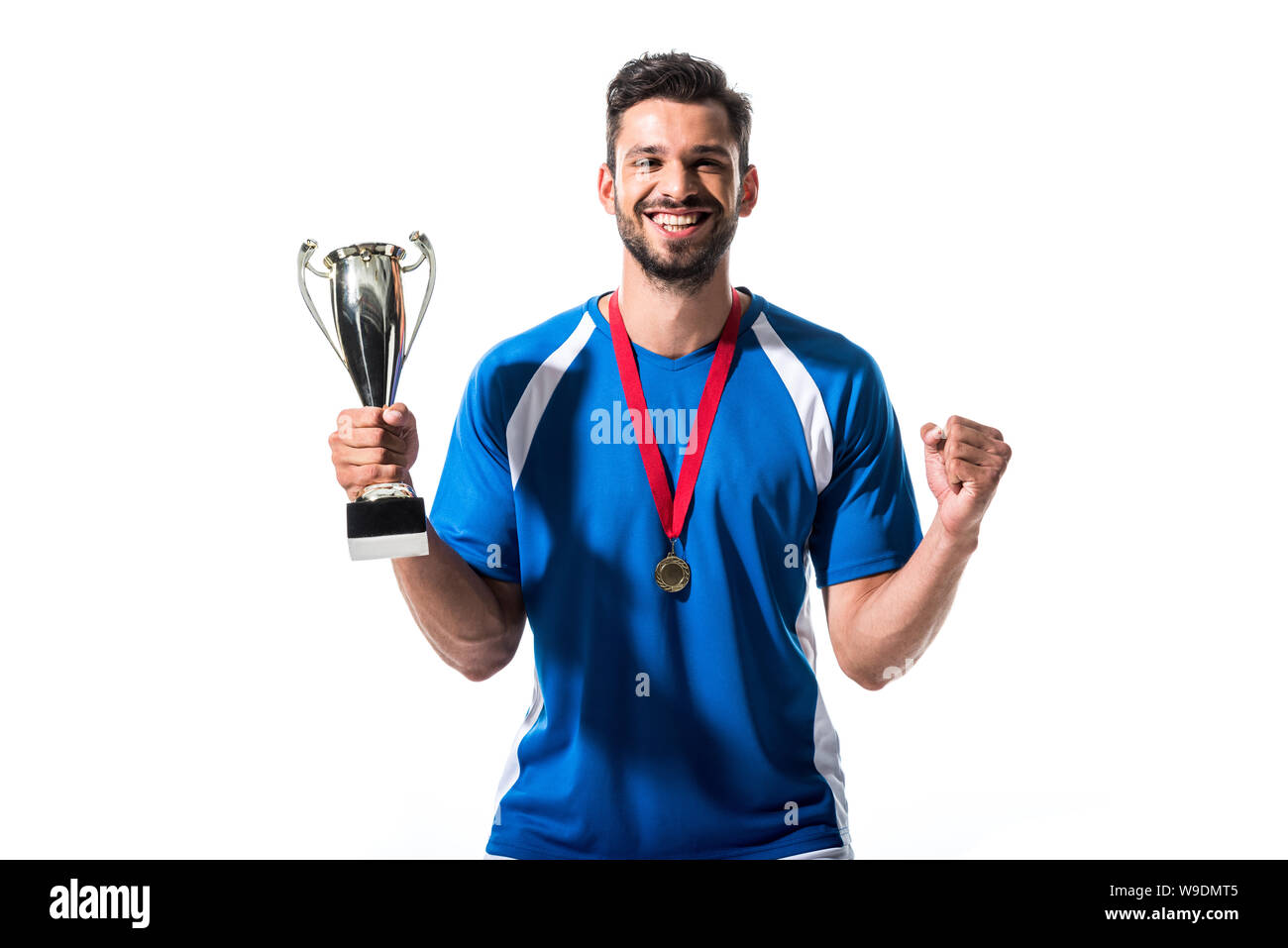 Sport football celebrating trophy medal hi-res stock photography and ...