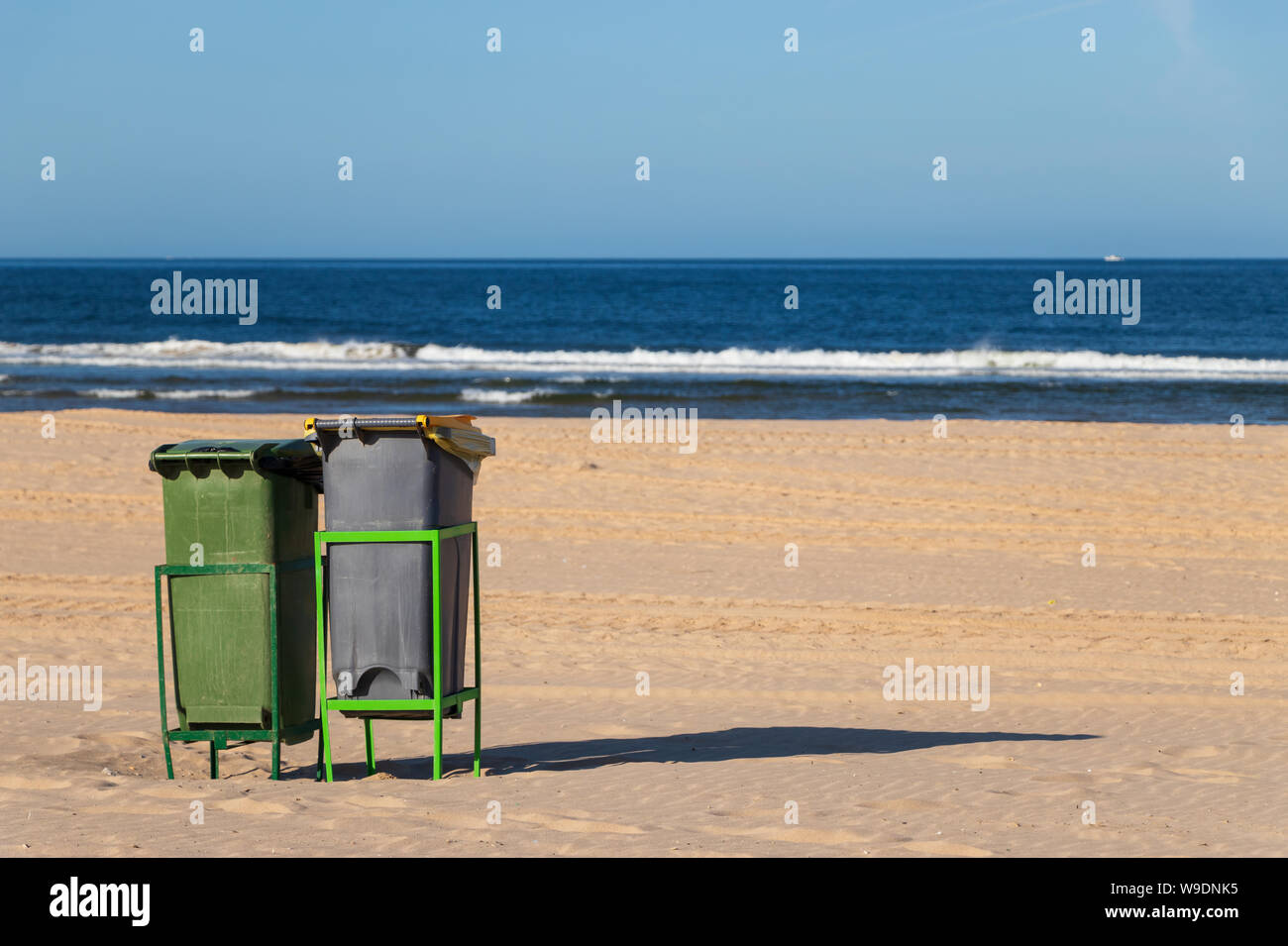 Waste bin to avoid trash at the beach. This picture stands for the ...