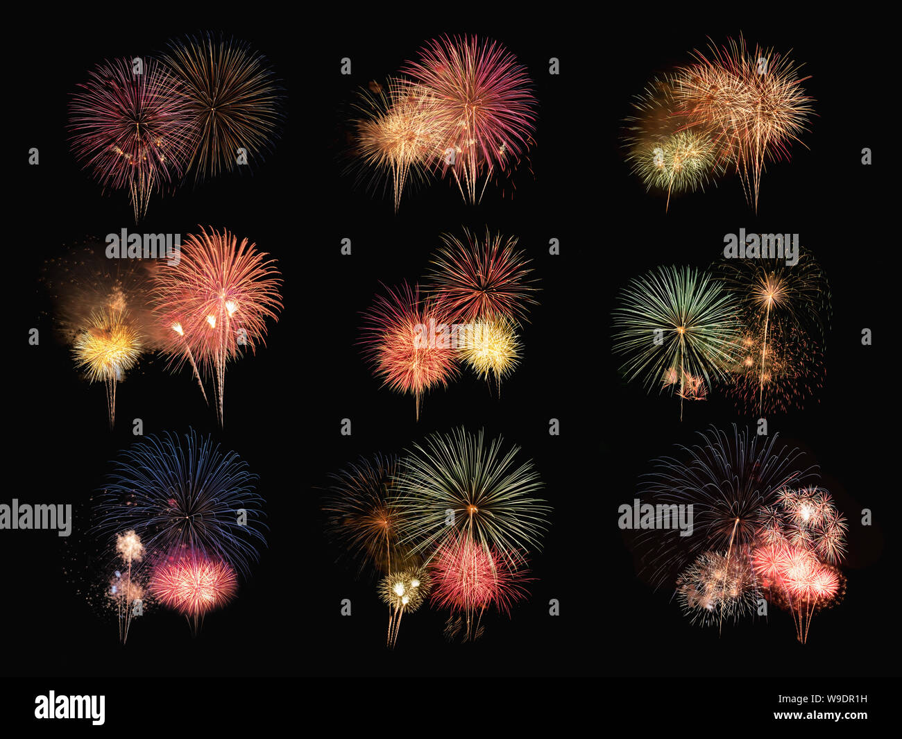 Set of variety colorful firework in annual festival, isolated on ...