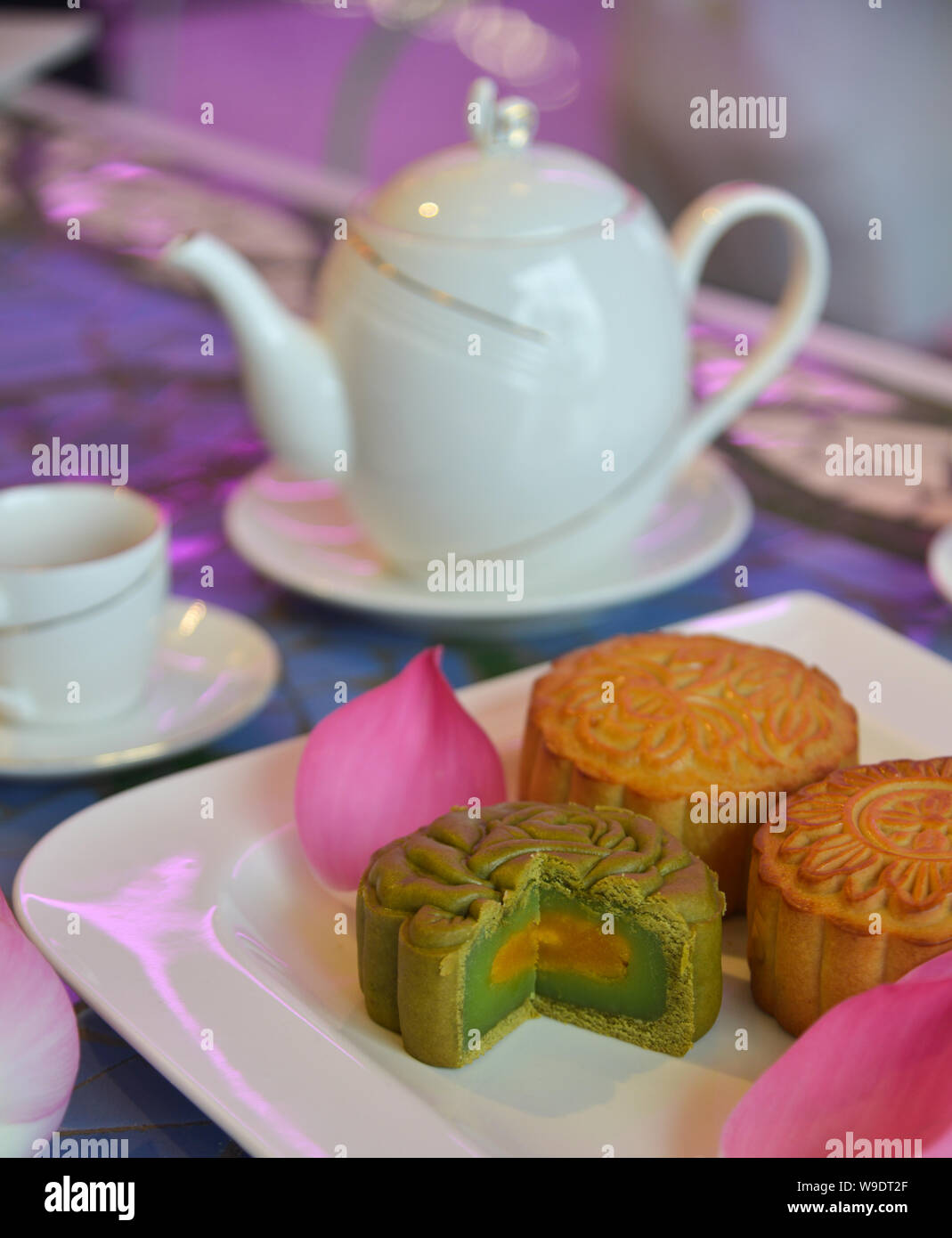 Tasty moon cake for Mid-Autumn festival with tea pot Stock Photo - Alamy