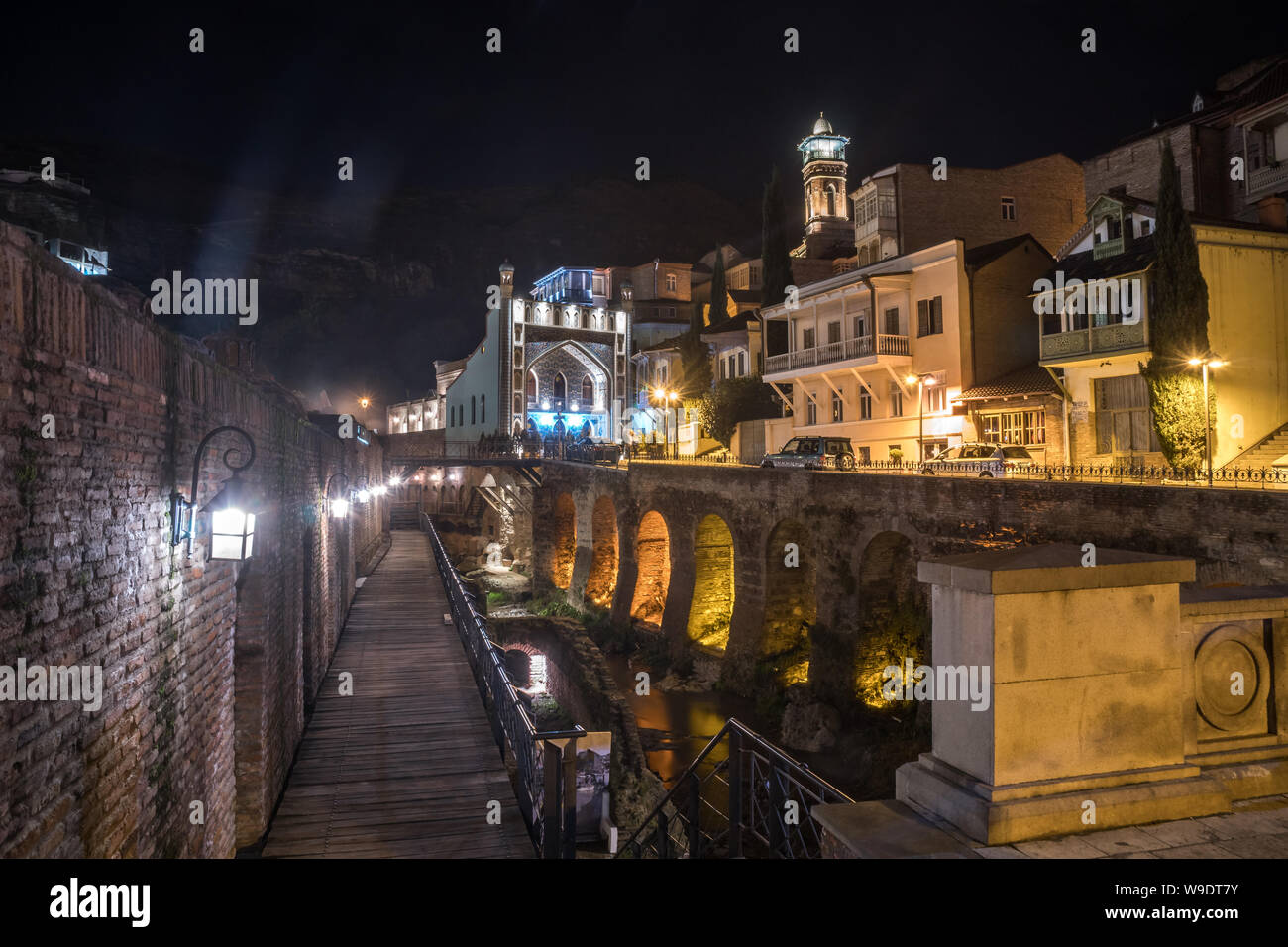 Night view of Old District Abanotubani. Tbilisi, Georgia. Muslim Mosque ...
