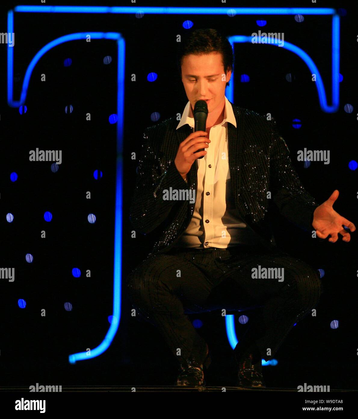 Russian singer Vitas performs during his solo concert in Guangzhou ...