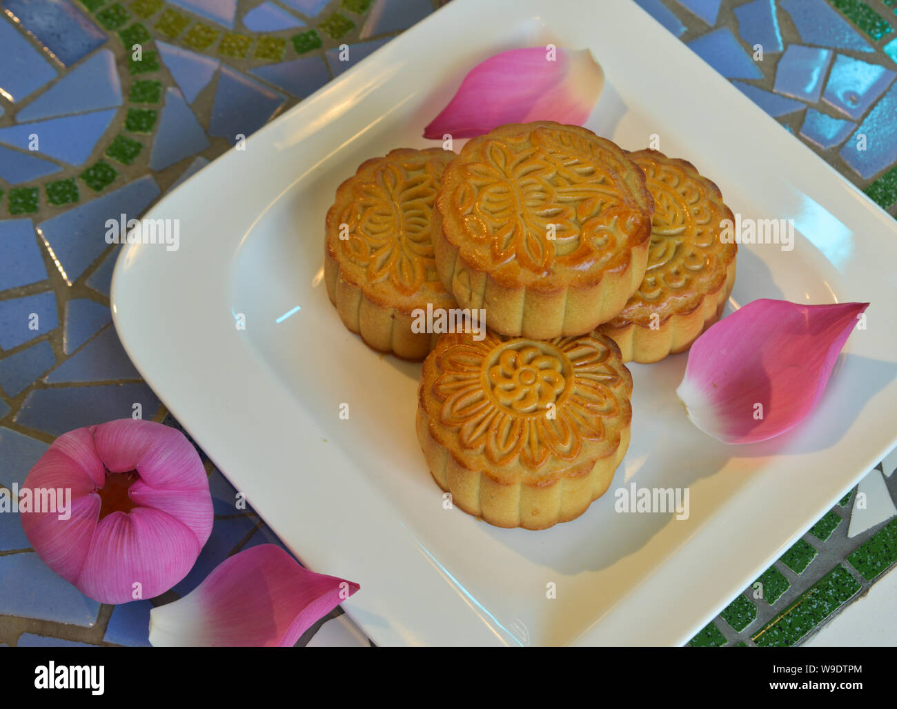 Tasty moon cake for Mid-Autumn festival at Chinese restaurant Stock ...