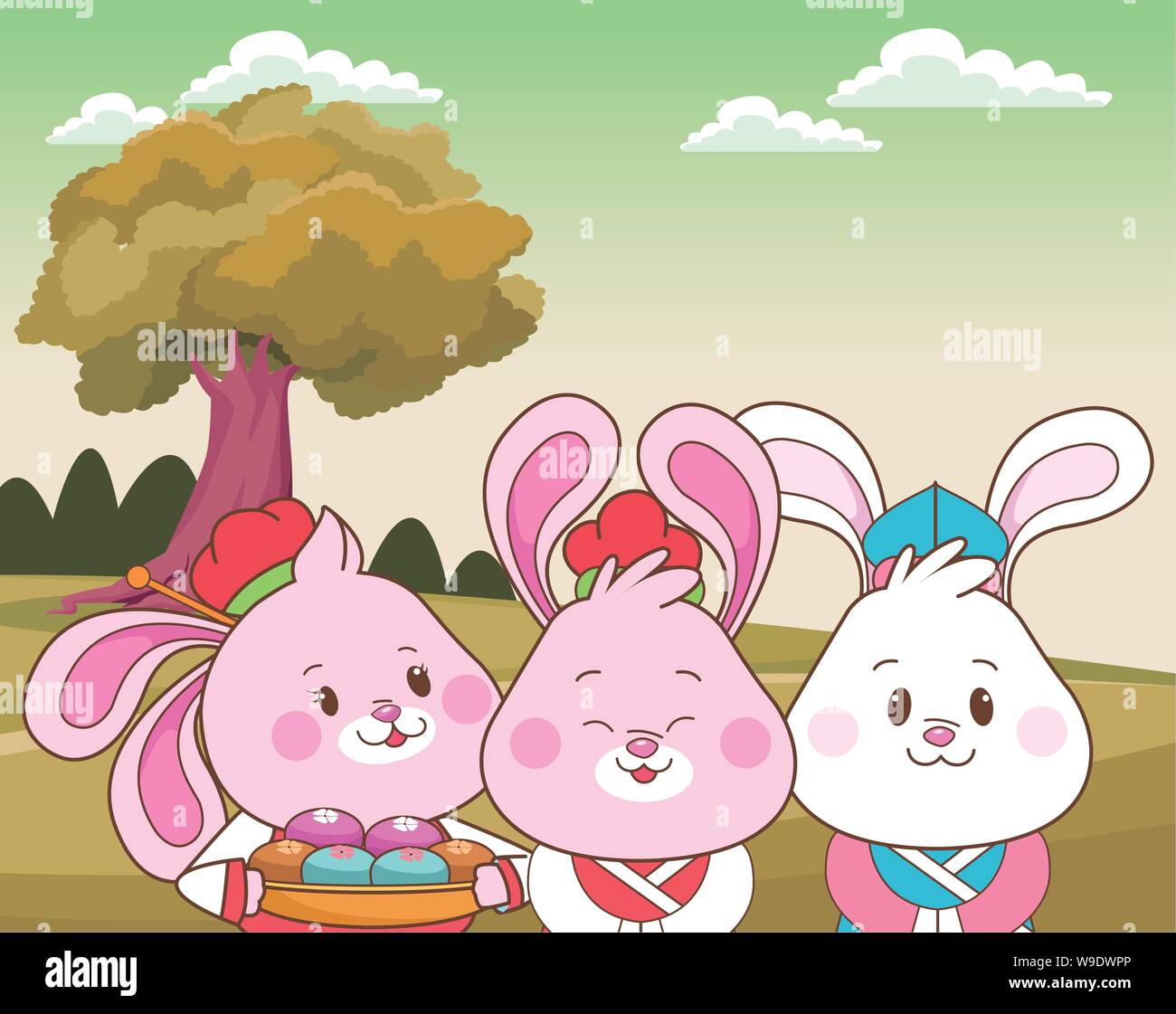 Rabbits celebrating mid autumn festival cartoons Stock Vector Image ...