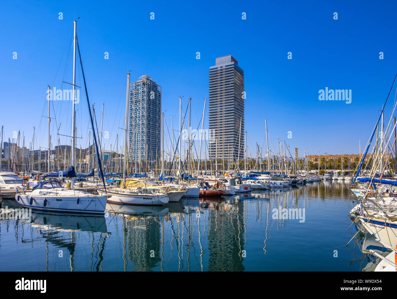 Barcelona City, Olympic Port, Arts Hotel and Mapfre Tower Stock Photo ...