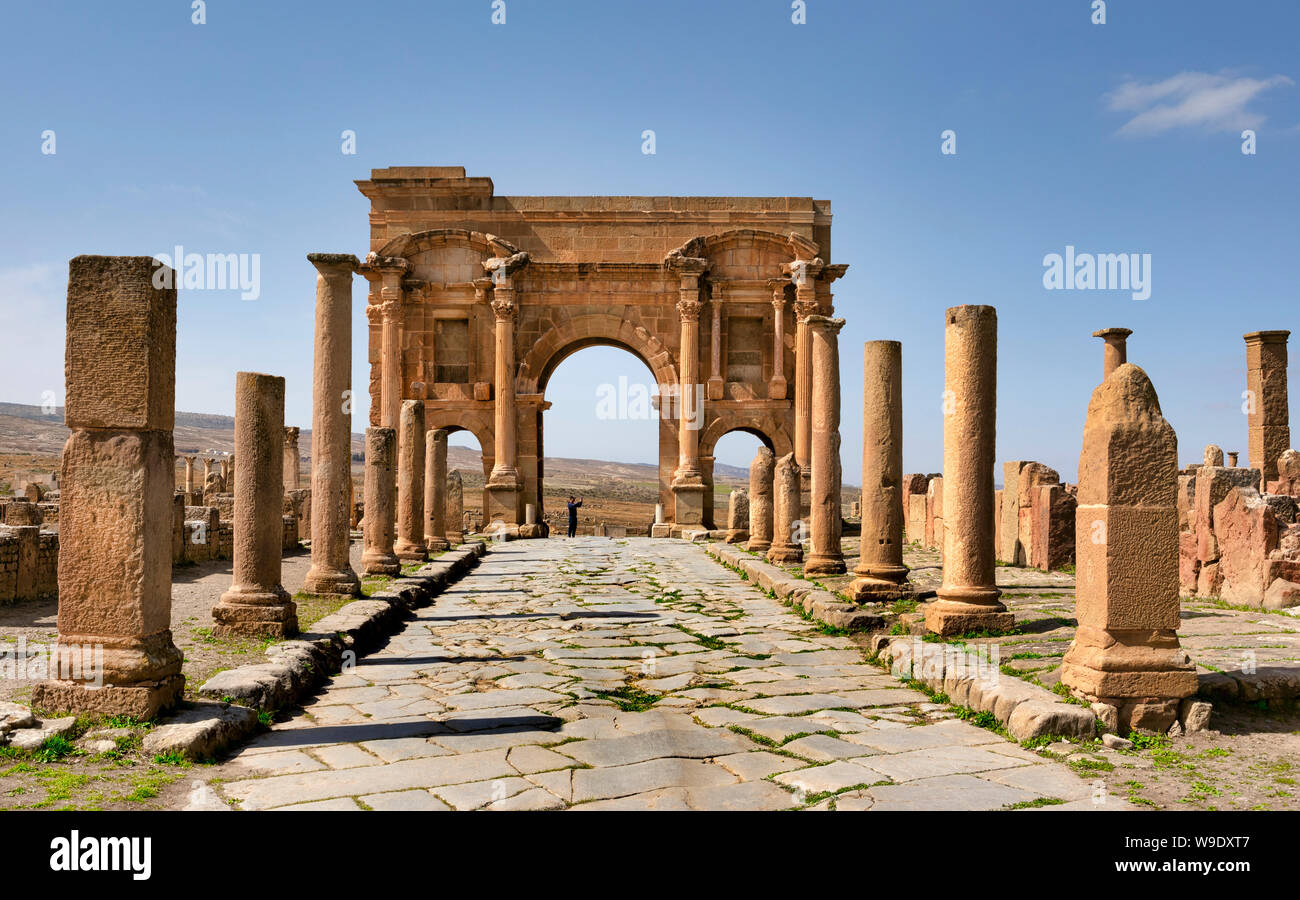 Algeria, Timgad City, Roman ruins of Timgad, UNESCO, (W.H.), Decumanus ...