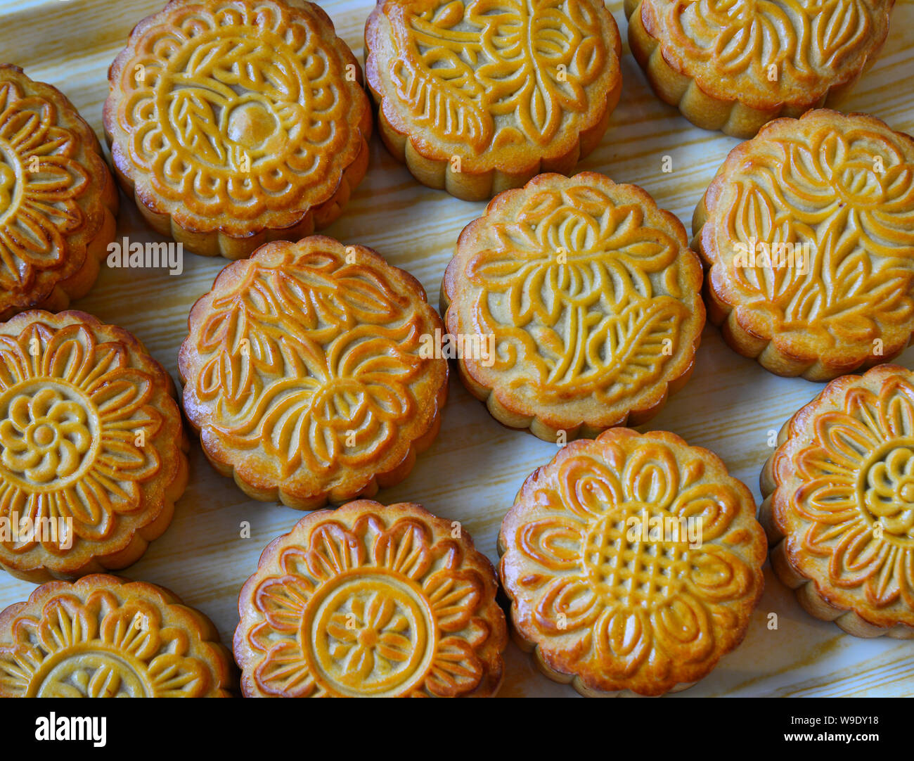 Tasty moon cake for Mid-Autumn festival at Chinese restaurant Stock ...