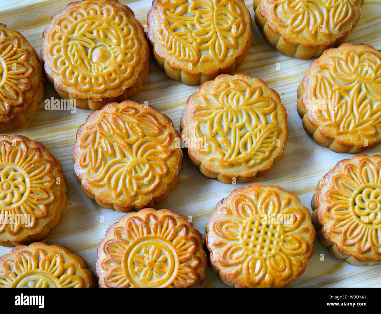 Tasty moon cake for Mid-Autumn festival at Chinese restaurant Stock ...