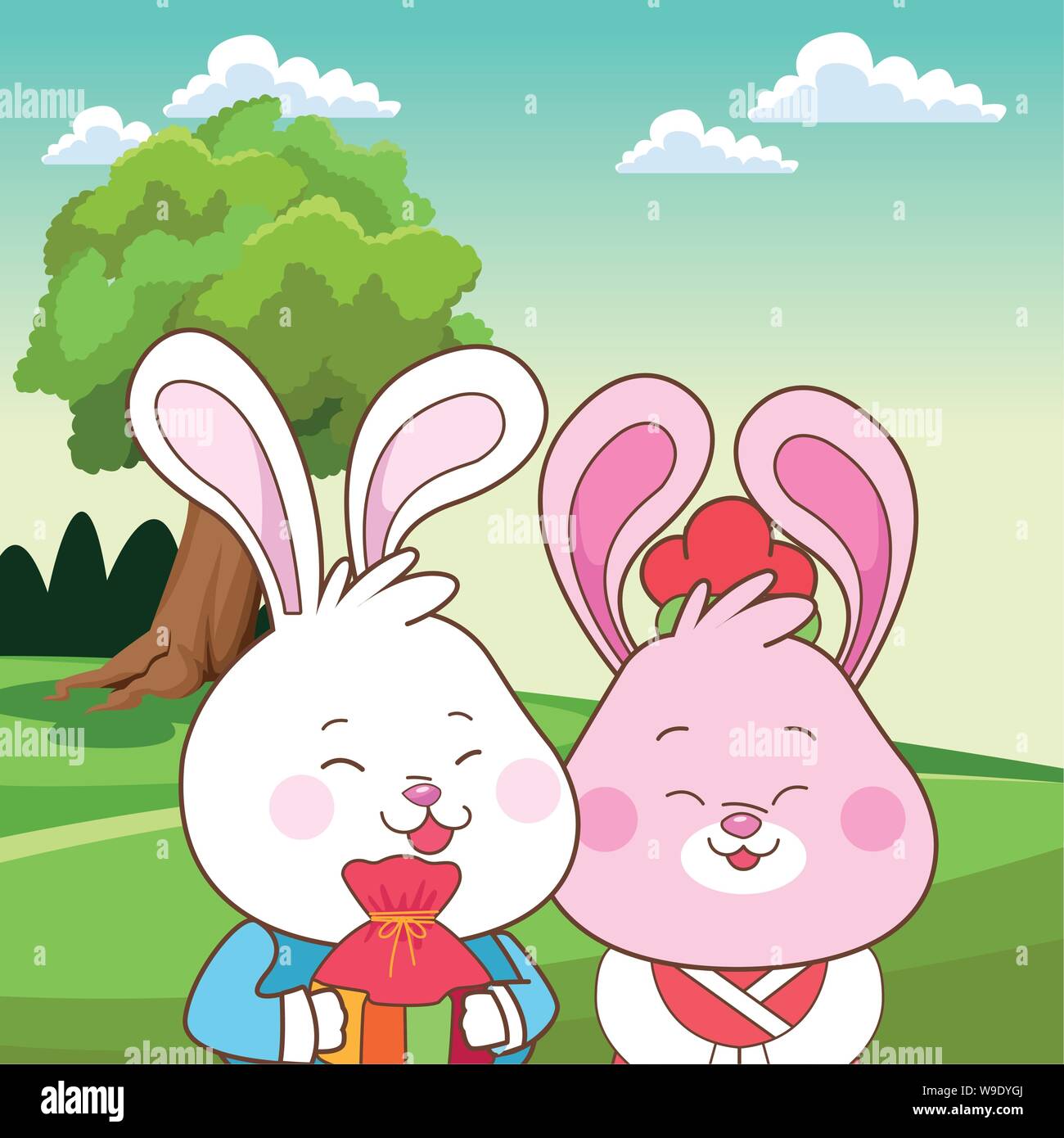 Rabbits celebrating mid autumn festival cartoons Stock Vector Image ...