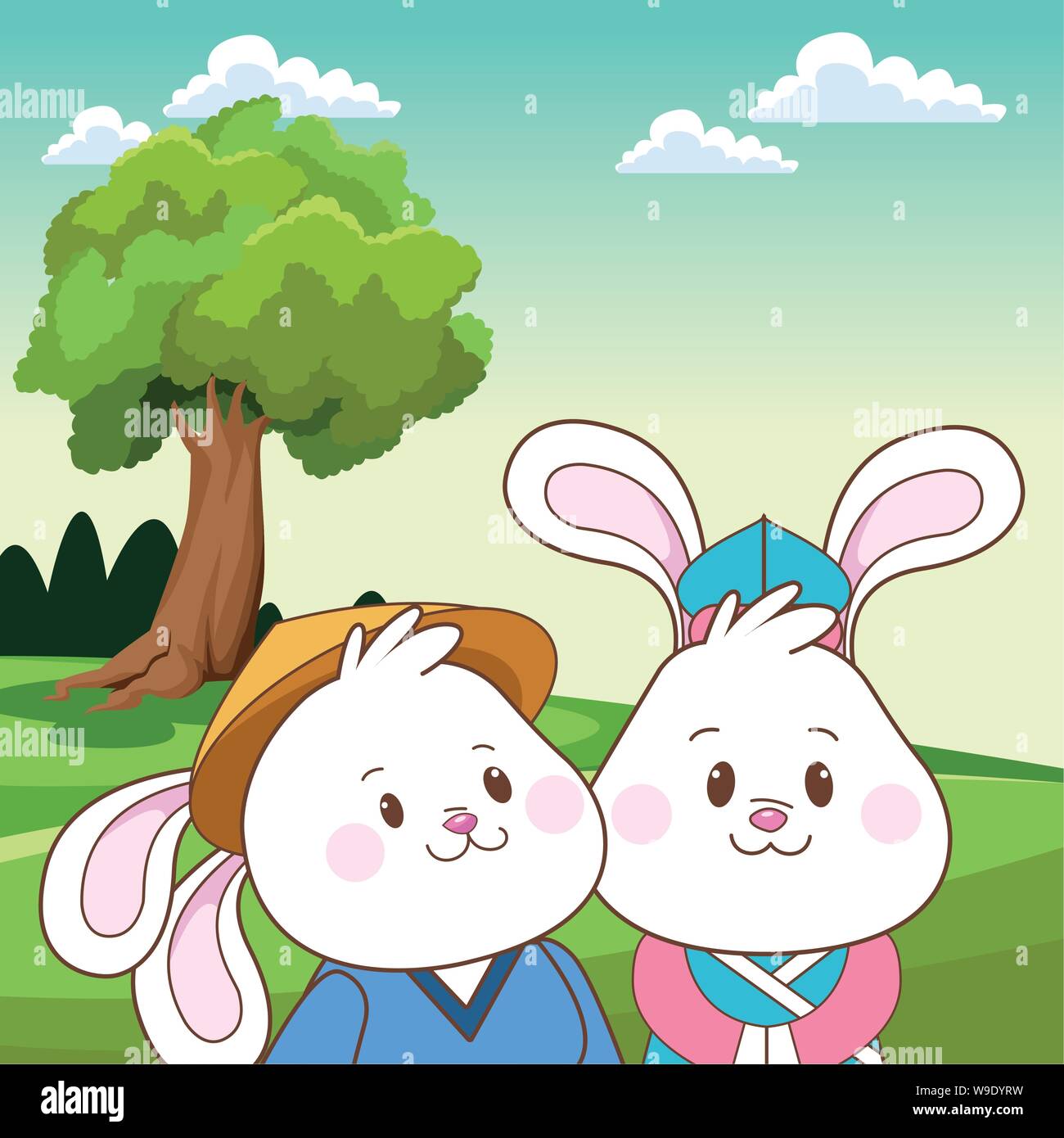 Rabbits celebrating mid autumn festival cartoons Stock Vector Image ...
