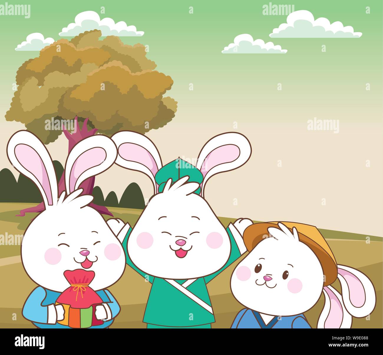 Rabbits celebrating mid autumn festival cartoons Stock Vector Image ...
