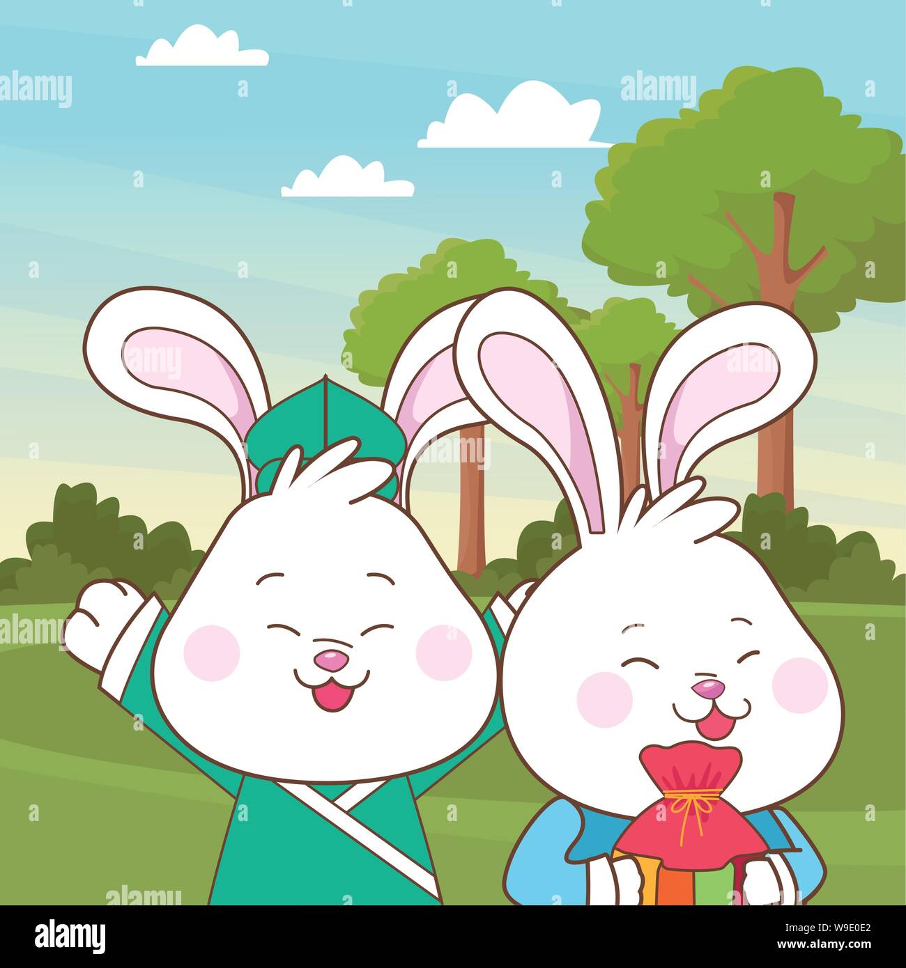 Rabbits in mid autumn festival cartoons Stock Vector Image & Art - Alamy