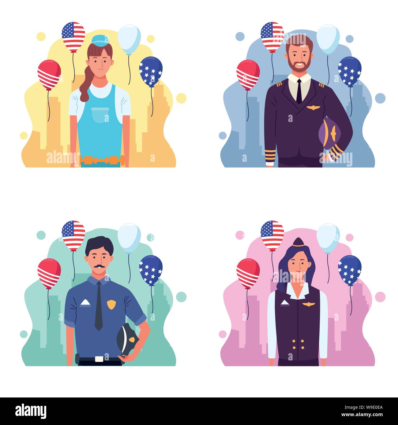 Set of labor day usa celebration cartoons Stock Vector Image & Art - Alamy