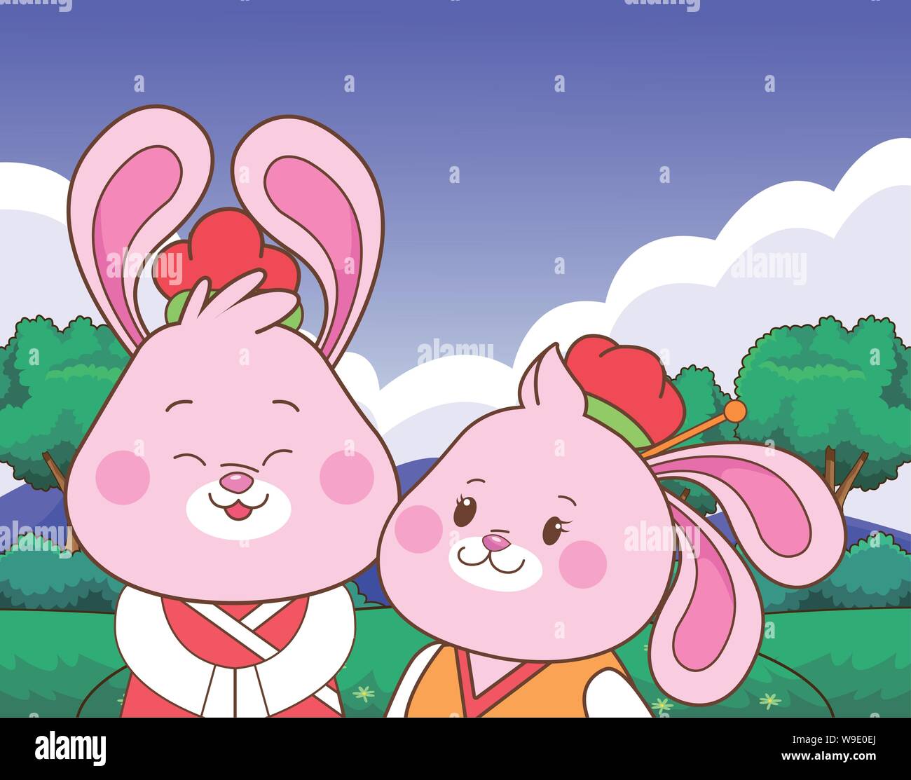 Rabbits in mid autumn festival cartoons Stock Vector Image & Art - Alamy