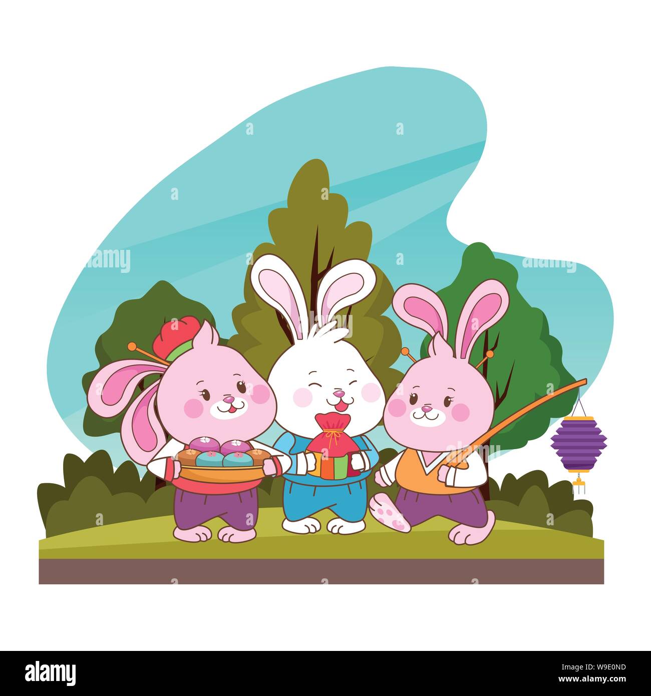 Rabbits celebrating mid autumn festival cartoons Stock Vector Image ...