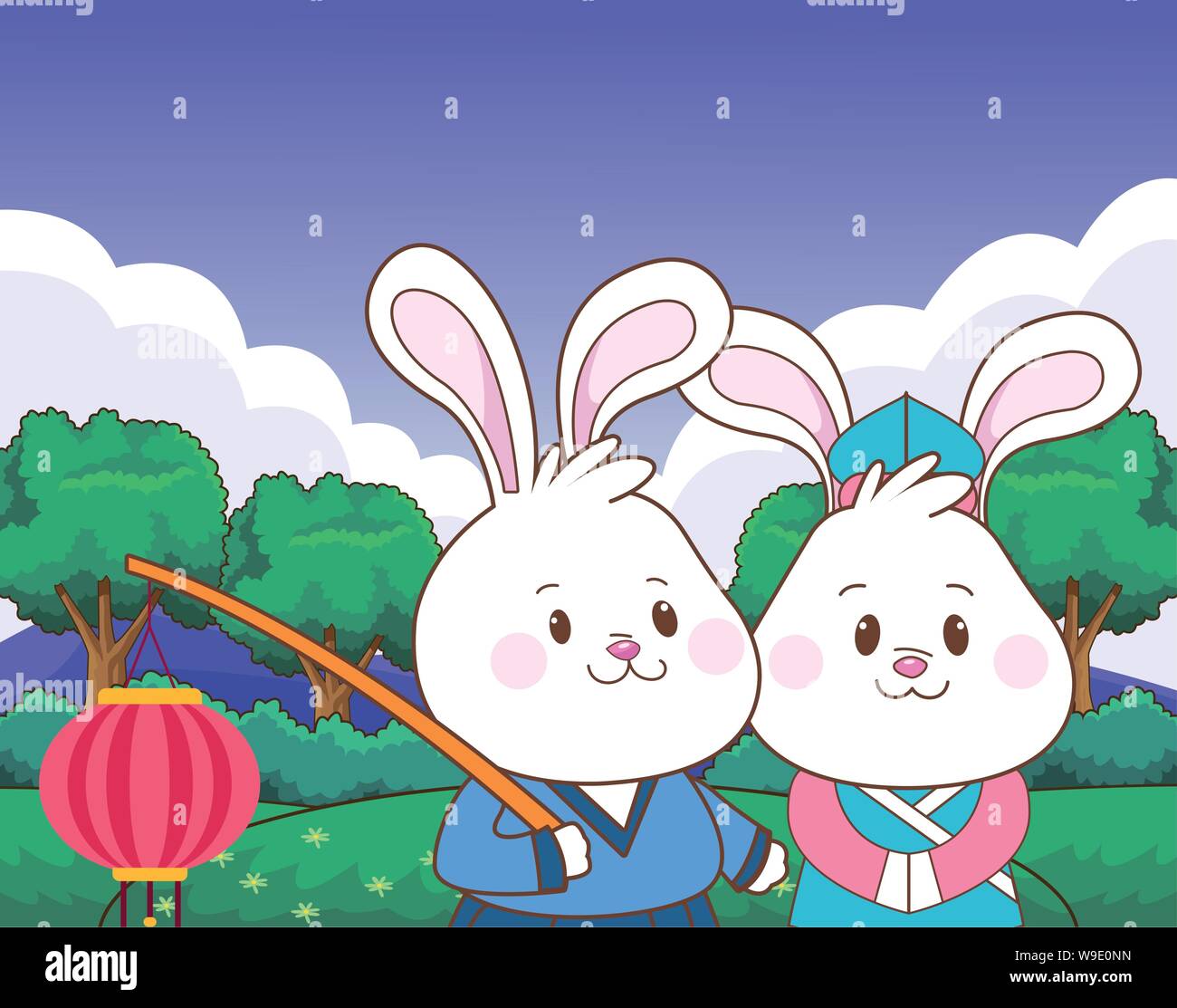 Rabbits in mid autumn festival cartoons Stock Vector Image & Art - Alamy