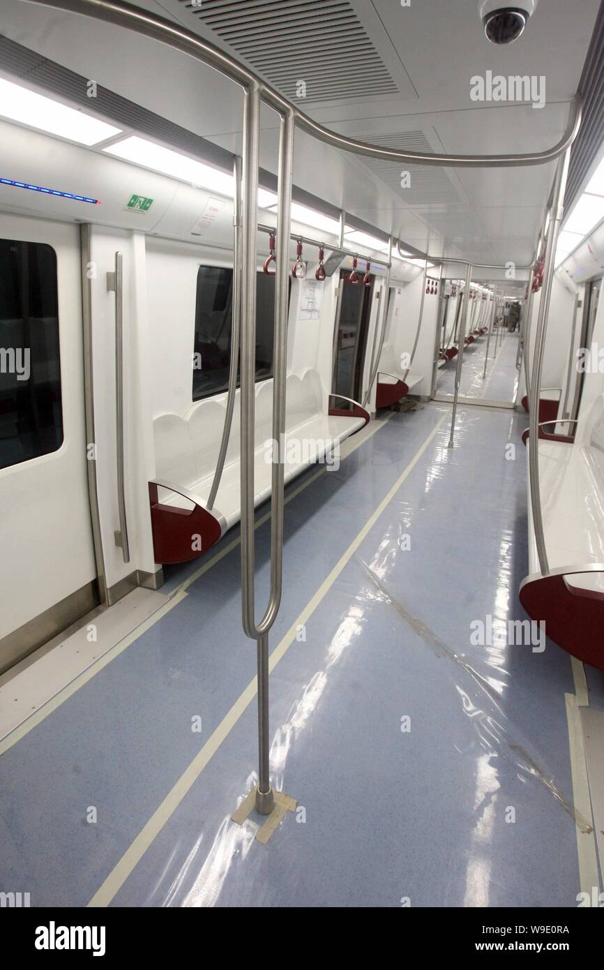 Interior of an Olympic subway train in Beijing 15 January 2008 Stock ...