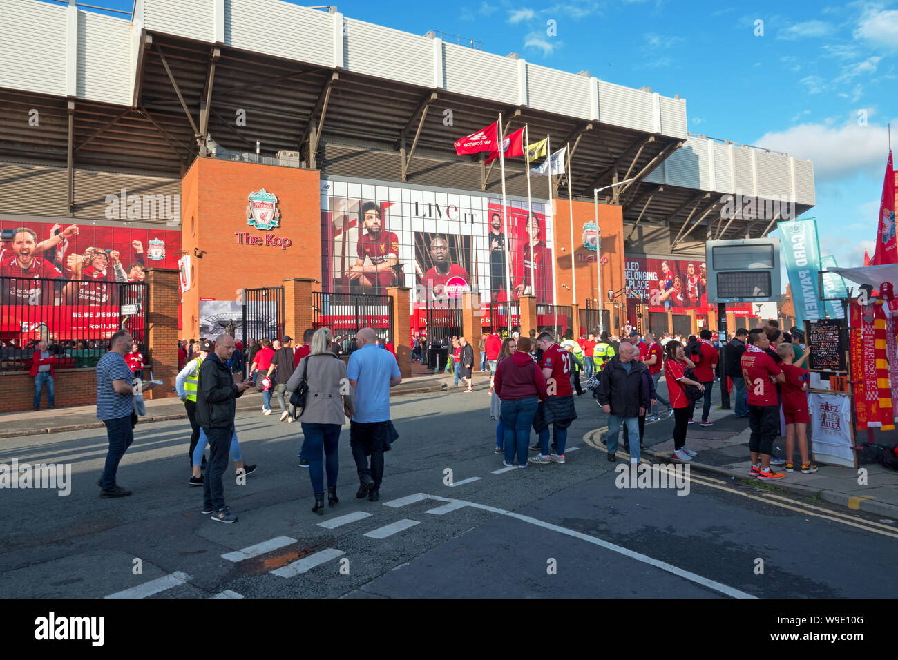 Football fans arriving at Anfield for Liverpool's 1st home game of the ...