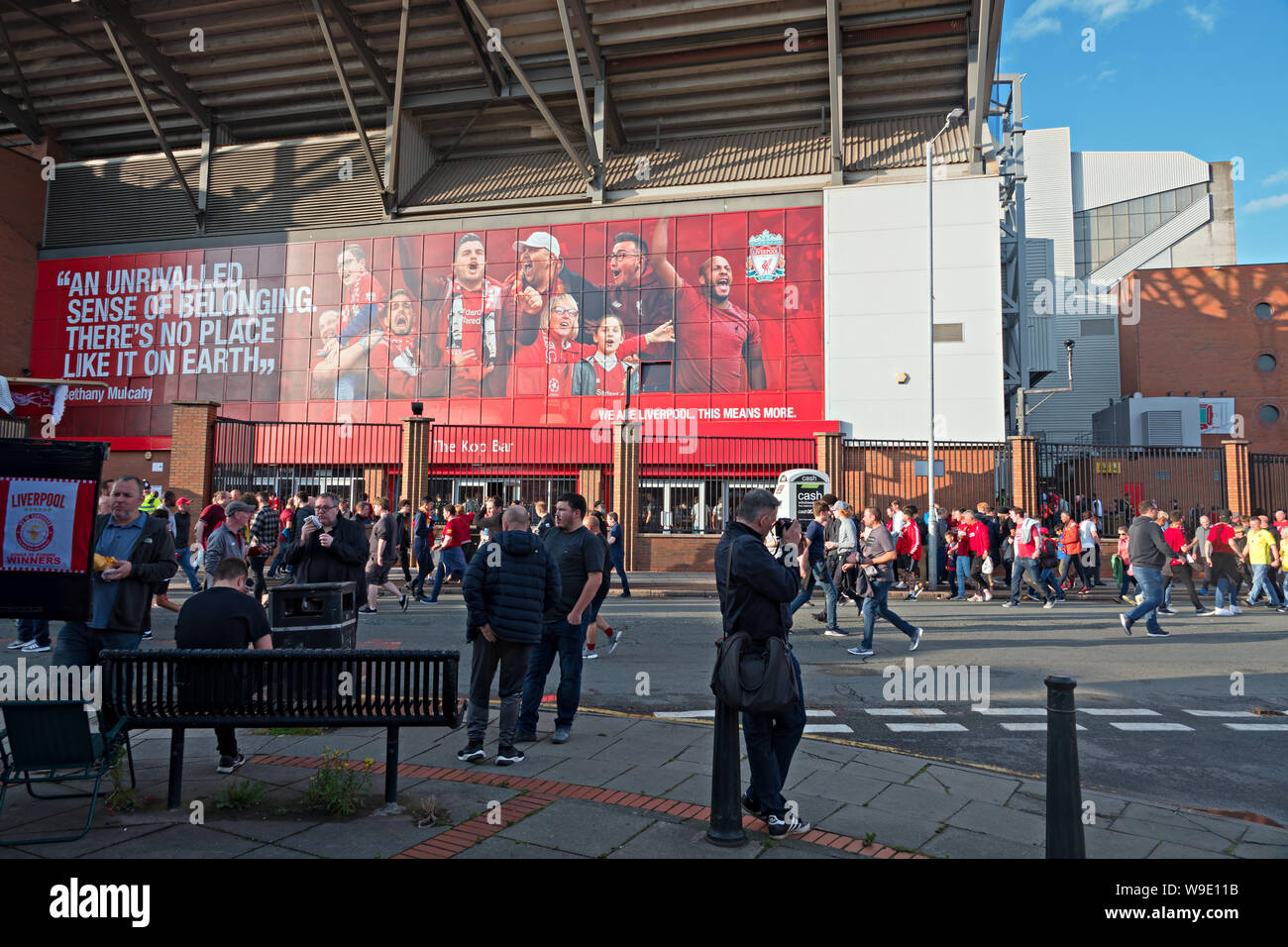 Football fans arriving at Anfield for Liverpool's 1st home game of the ...