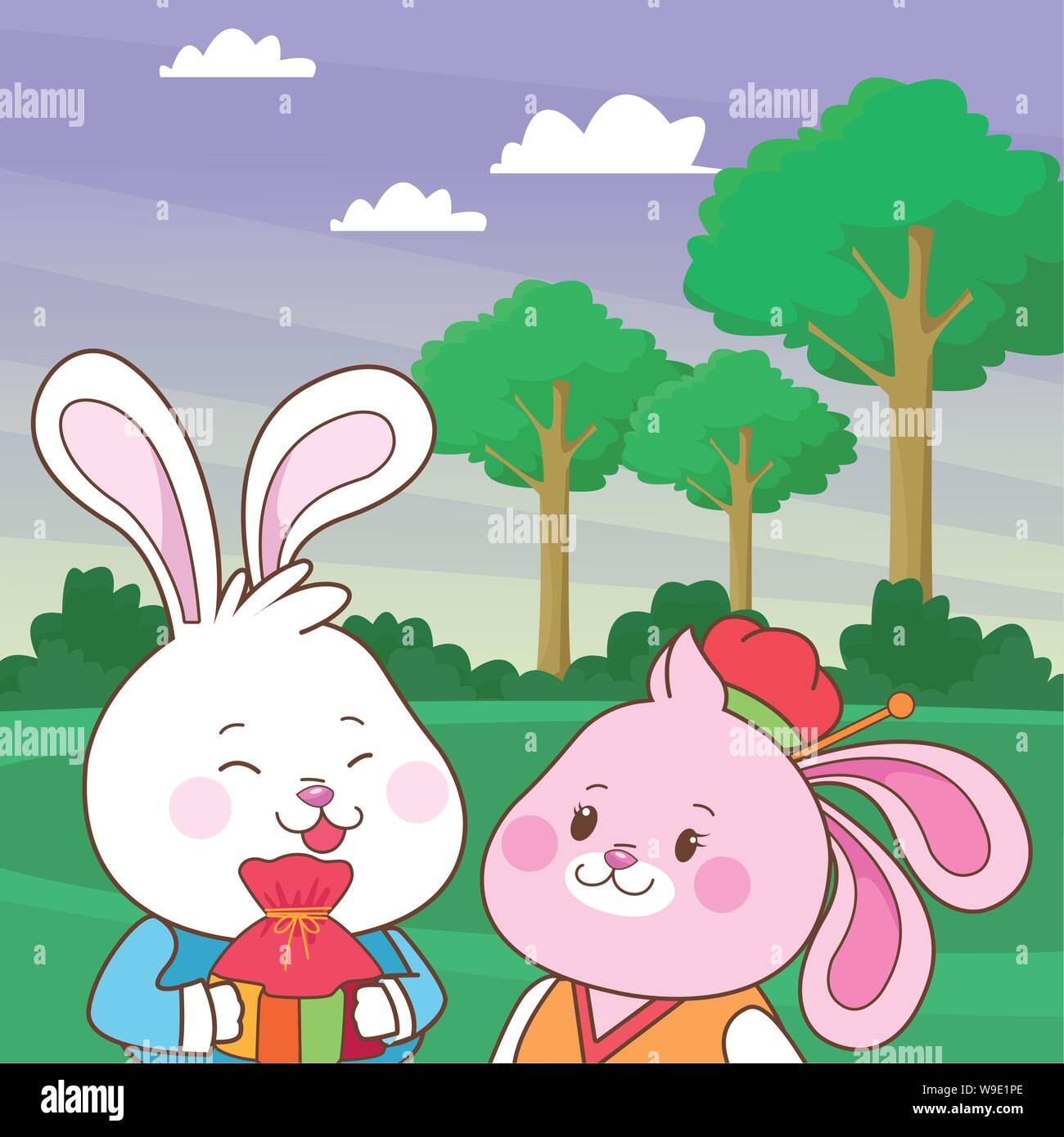 Rabbits in mid autumn festival cartoons Stock Vector Image & Art - Alamy