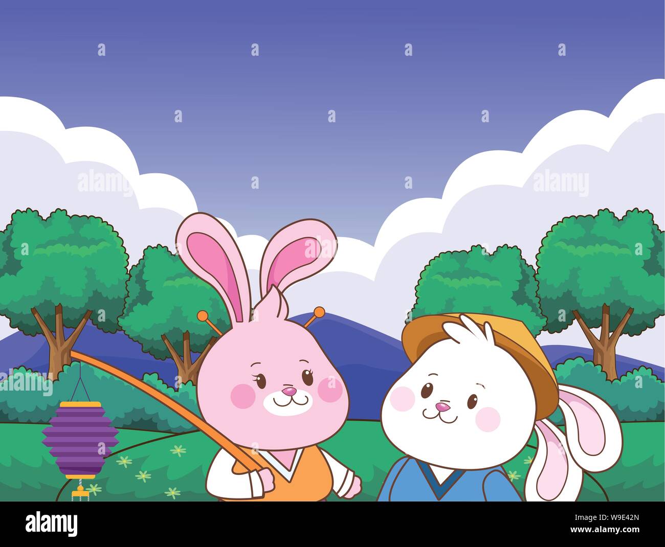 Rabbits in mid autumn festival cartoons Stock Vector Image & Art - Alamy