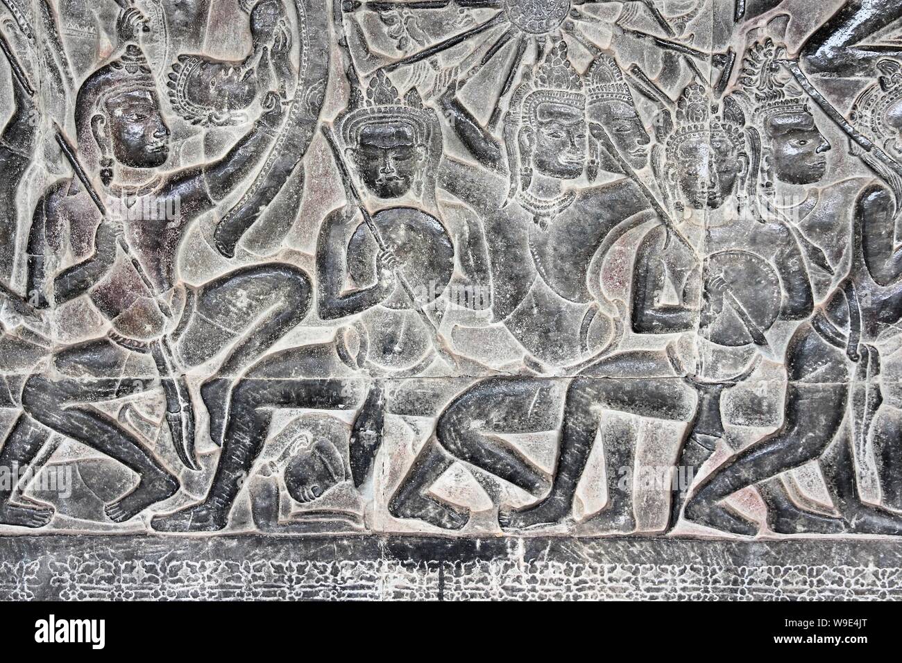 Angkor Wat stone carving artworks - Khmer temple in Cambodia. UNESCO ...