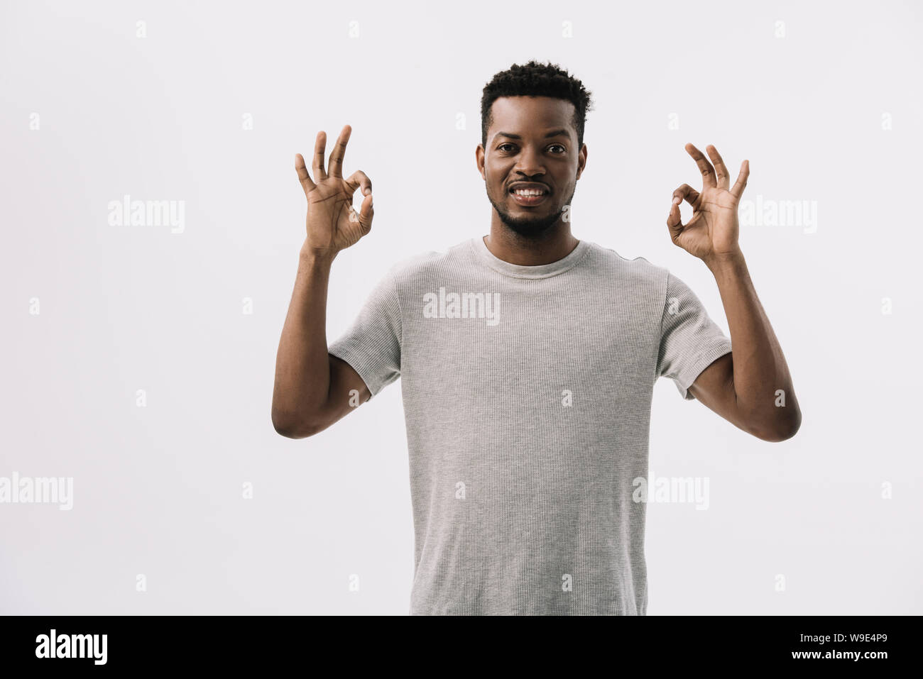 happy african american man showing ok sign isolated on white Stock ...