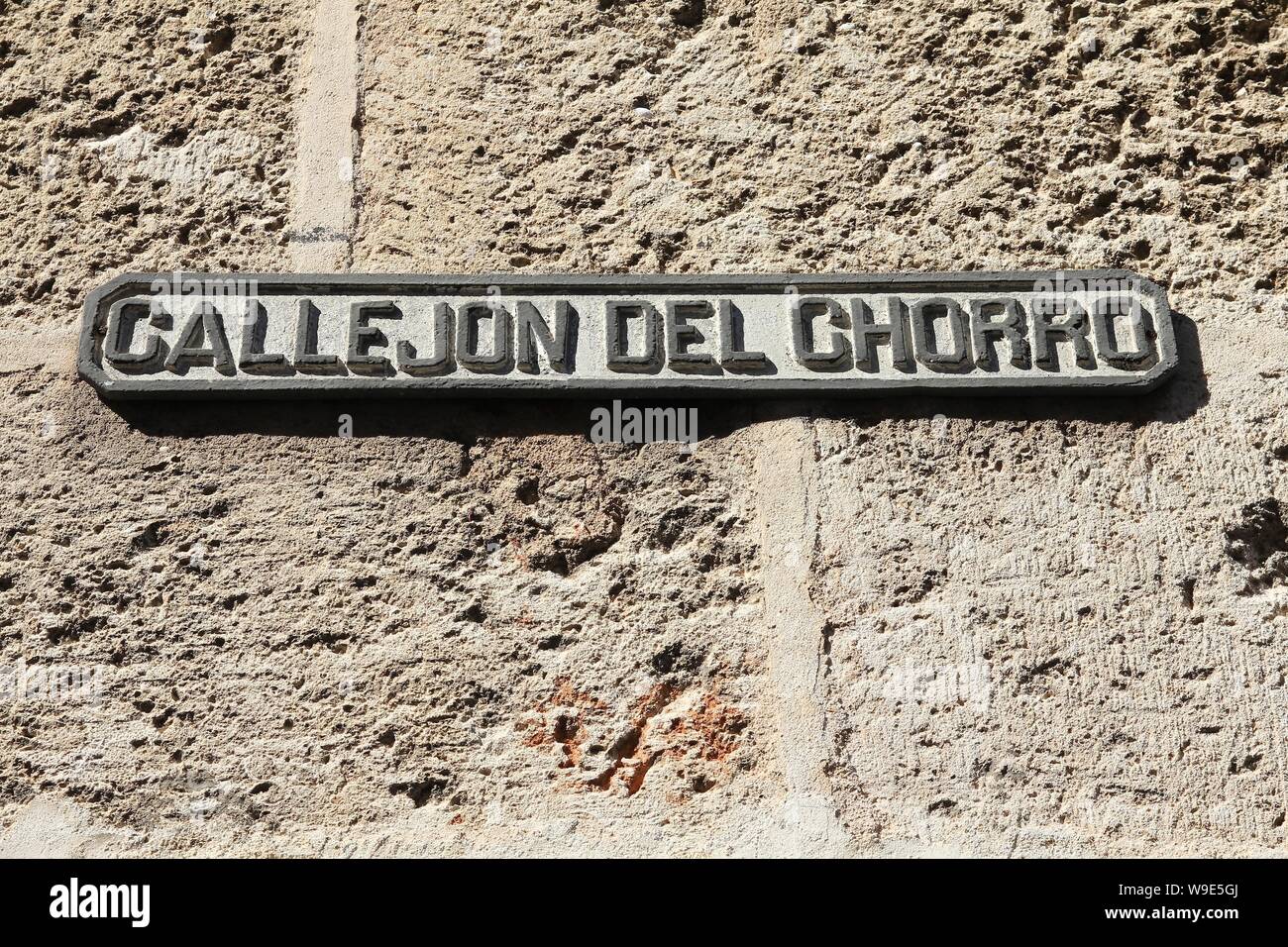 Havana, Cuba - old street sign at Callejon del Chorro street Stock ...