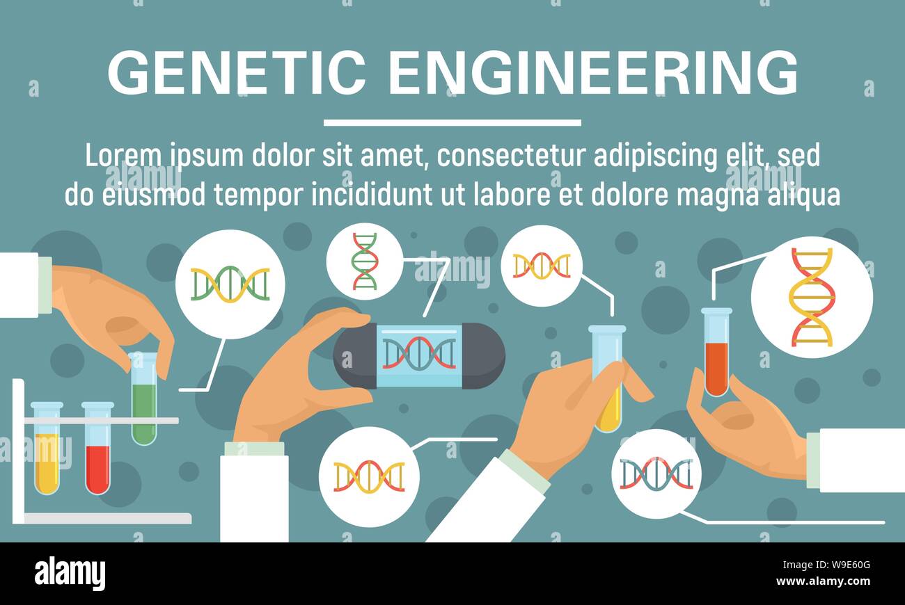 Dna genetic engineering concept banner. Flat illustration of dna ...