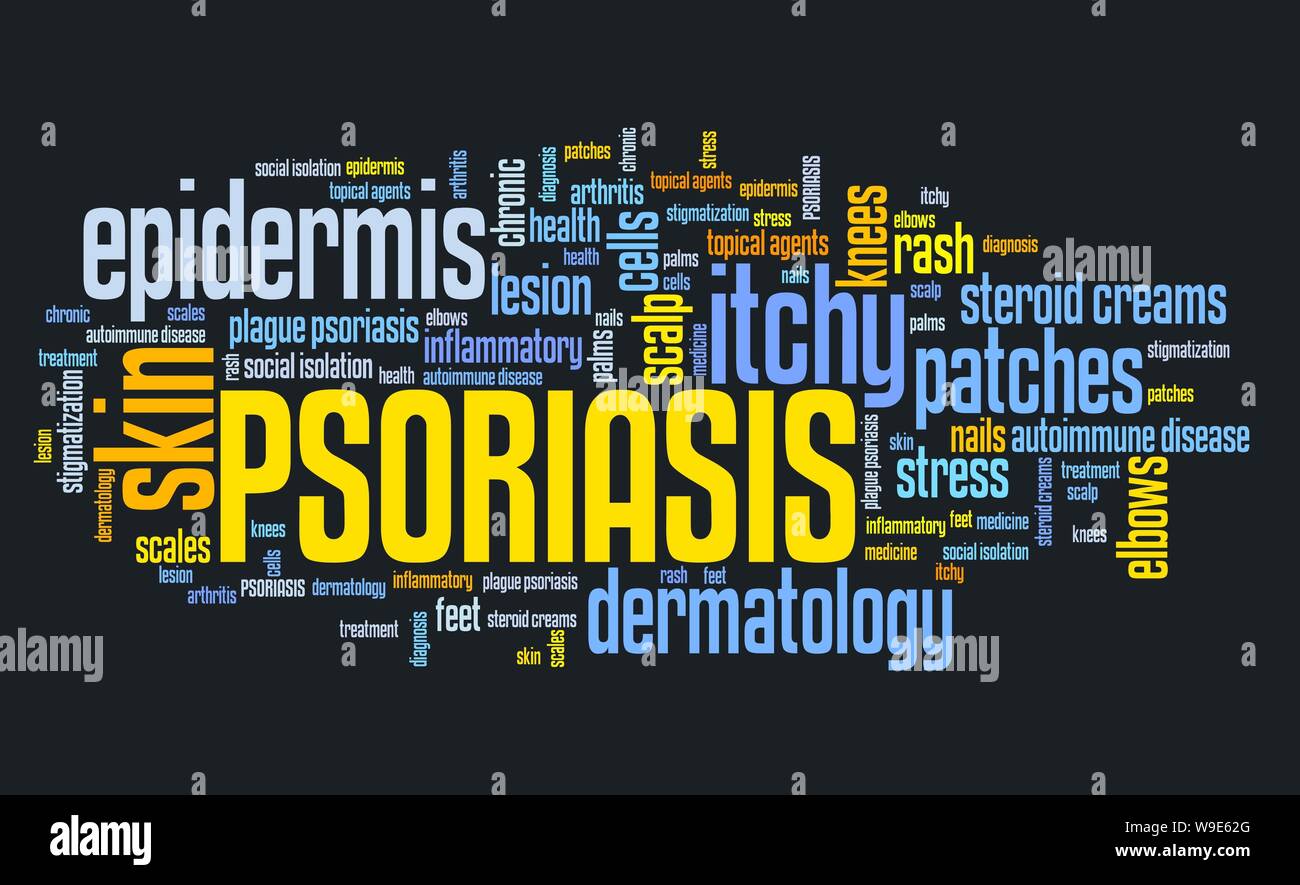 Psoriasis - dermatology problem and skin health. Word cloud sign Stock ...