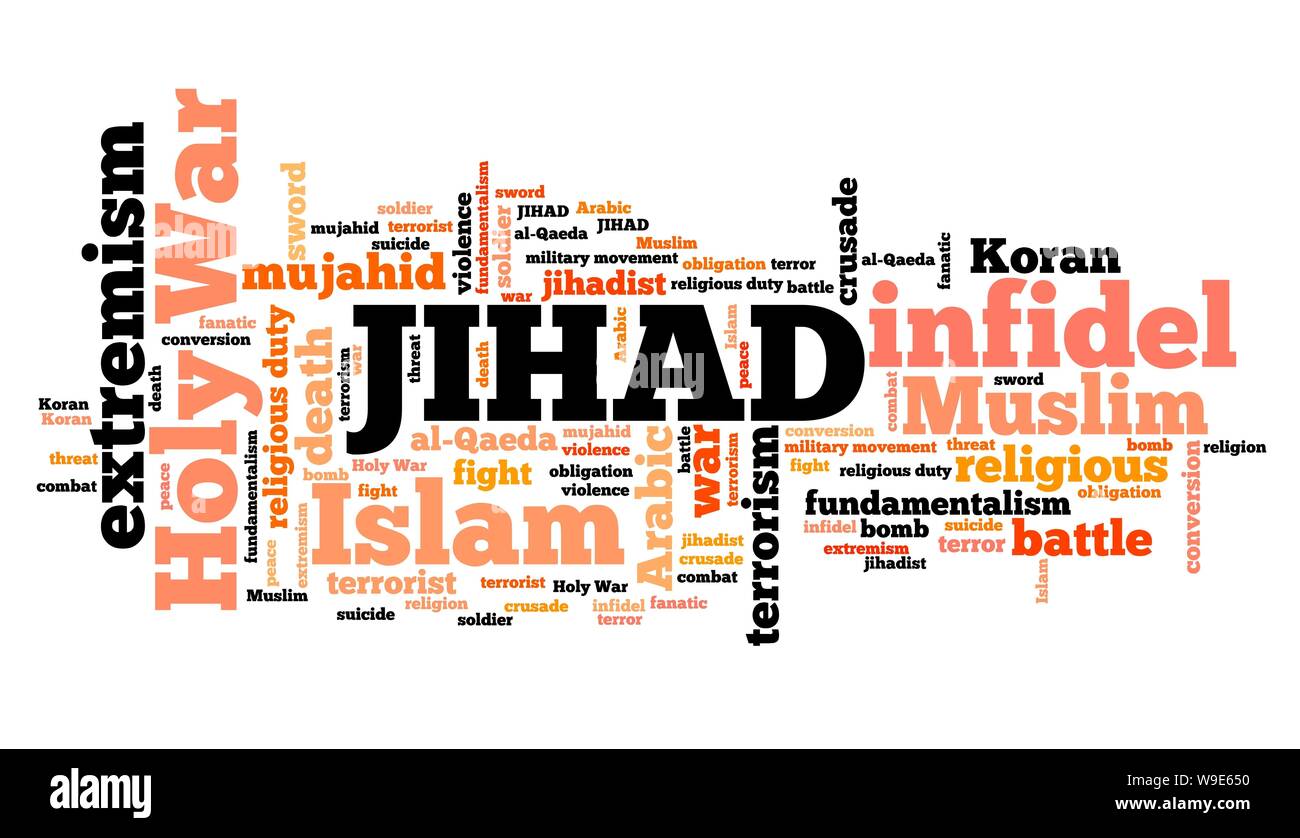 Jihad - Holy War extremism against infidels. Word cloud sign Stock ...