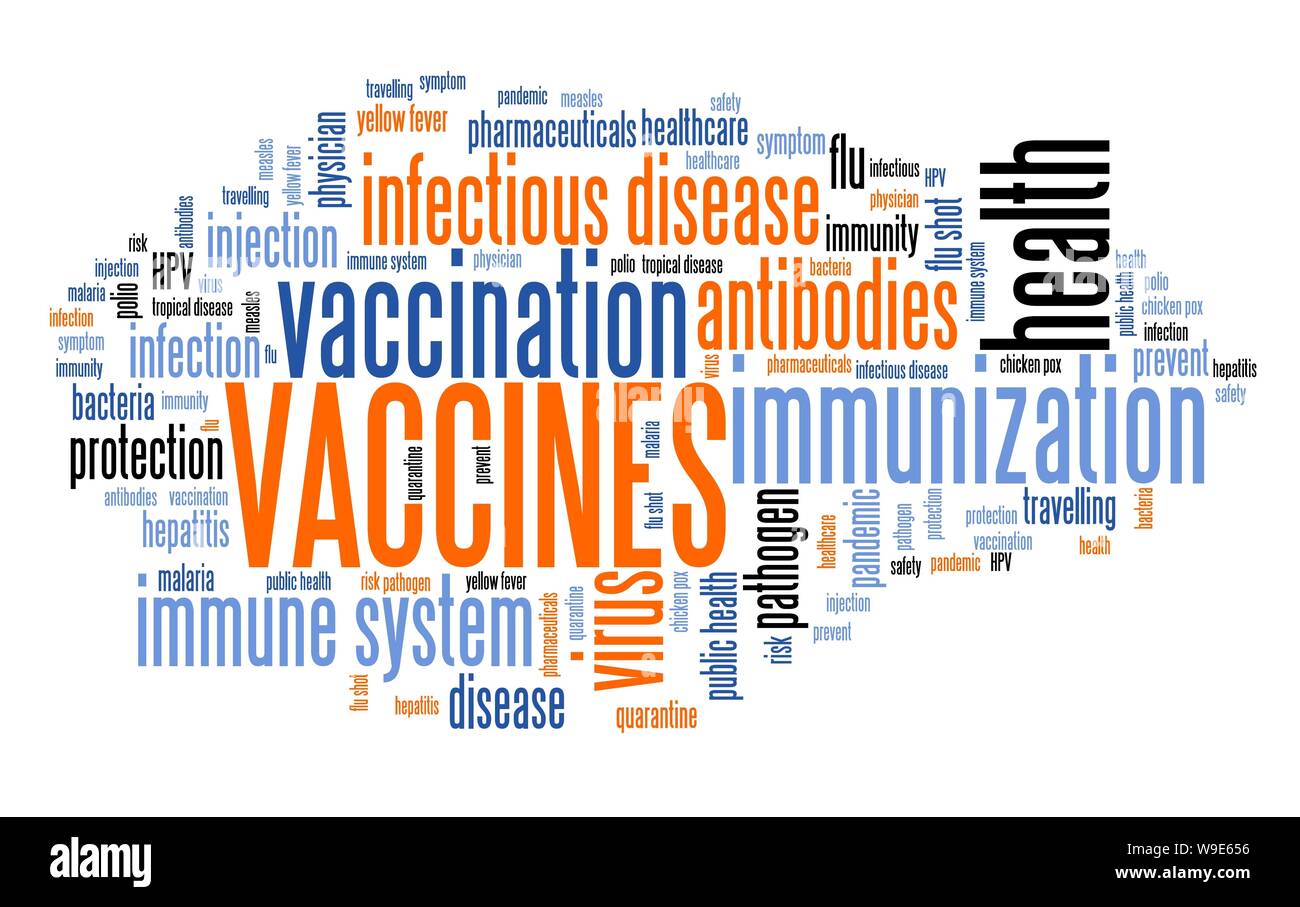 Vaccines and immunization - health care concept. Word cloud sign Stock ...